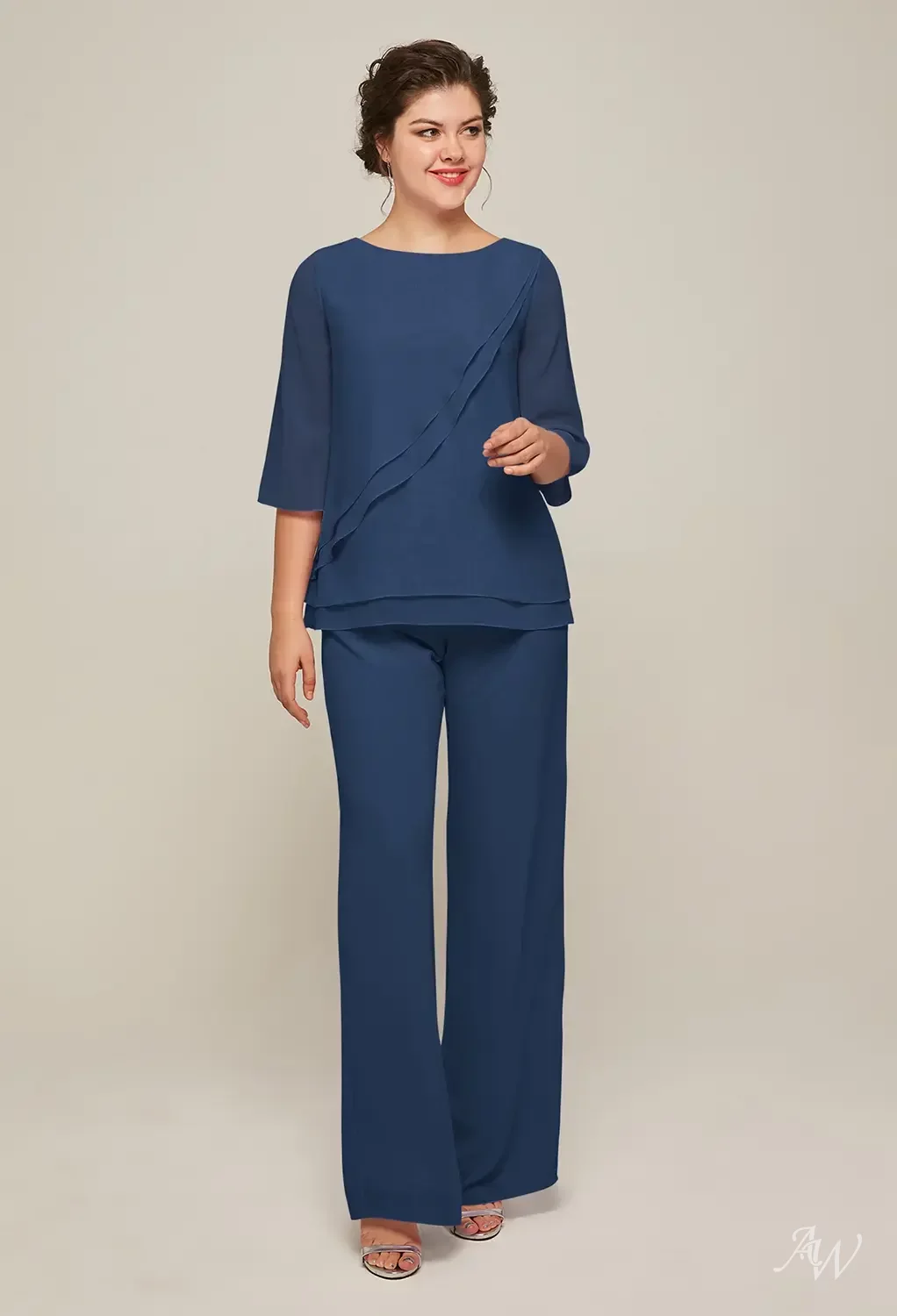 AW Allison Pantsuit, Light Dusty Blue Chiffon Floor Length Bateau ...