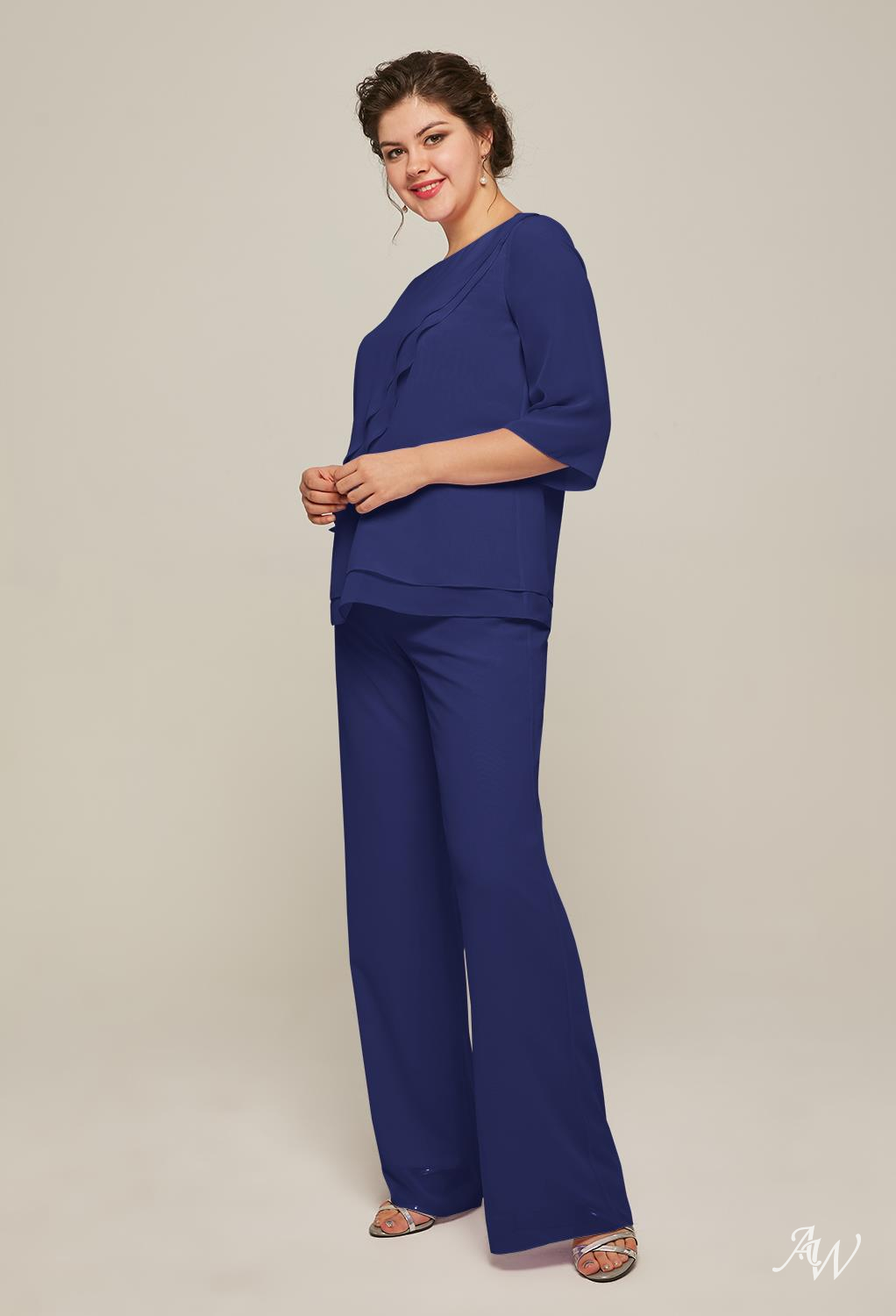 AW Allison Pantsuit, Light Dusty Blue Chiffon Floor Length Bateau ...