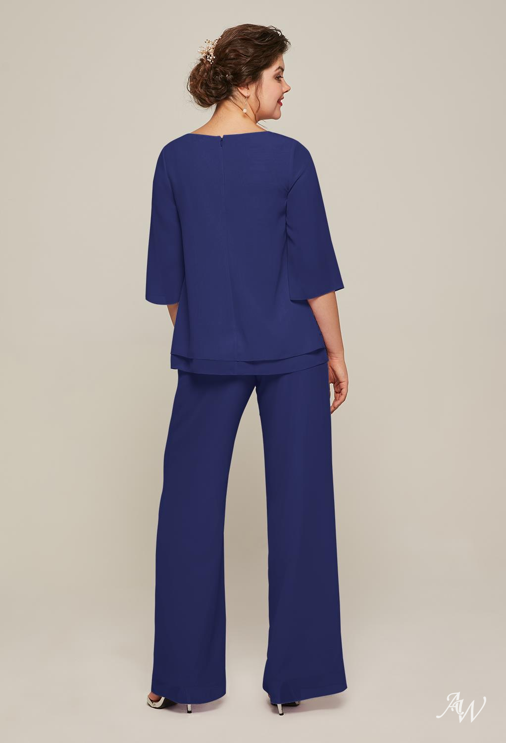 AW Allison Pantsuit, Light Dusty Blue Chiffon Floor Length Bateau ...