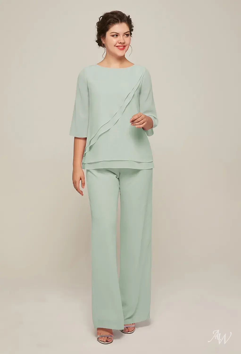 AW Allison Pantsuit, Light Dusty Blue Chiffon Floor Length Bateau ...