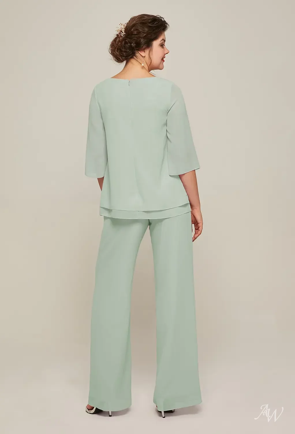 AW Allison Pantsuit, Light Dusty Blue Chiffon Floor Length Bateau ...