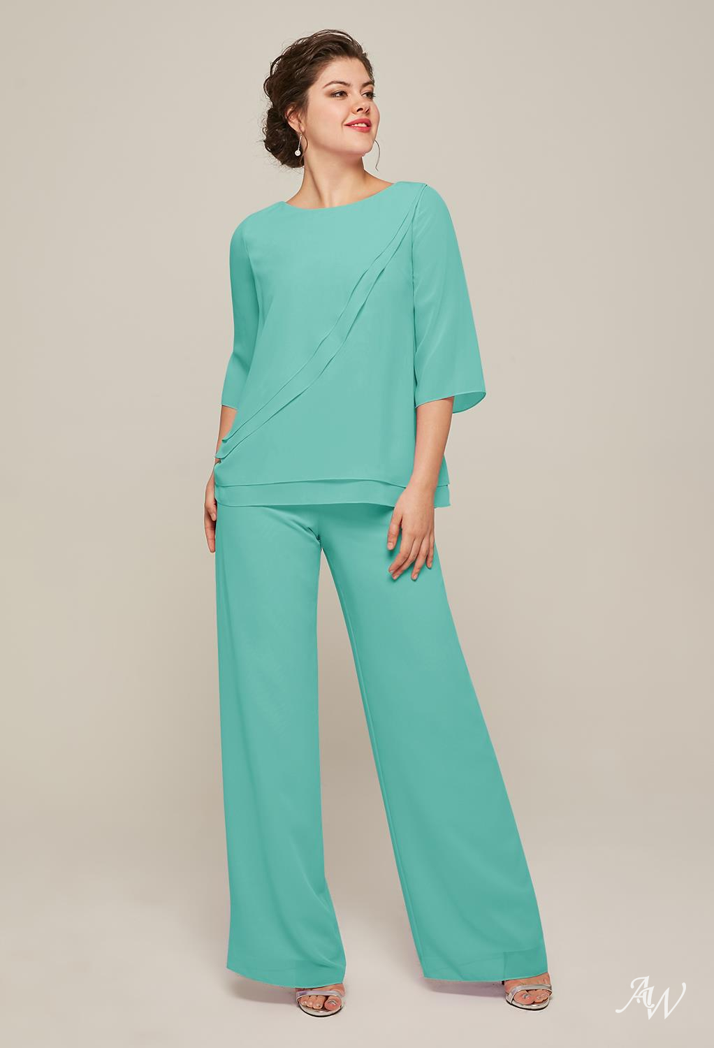 AW Allison Pantsuit, Light Dusty Blue Chiffon Floor Length Bateau ...