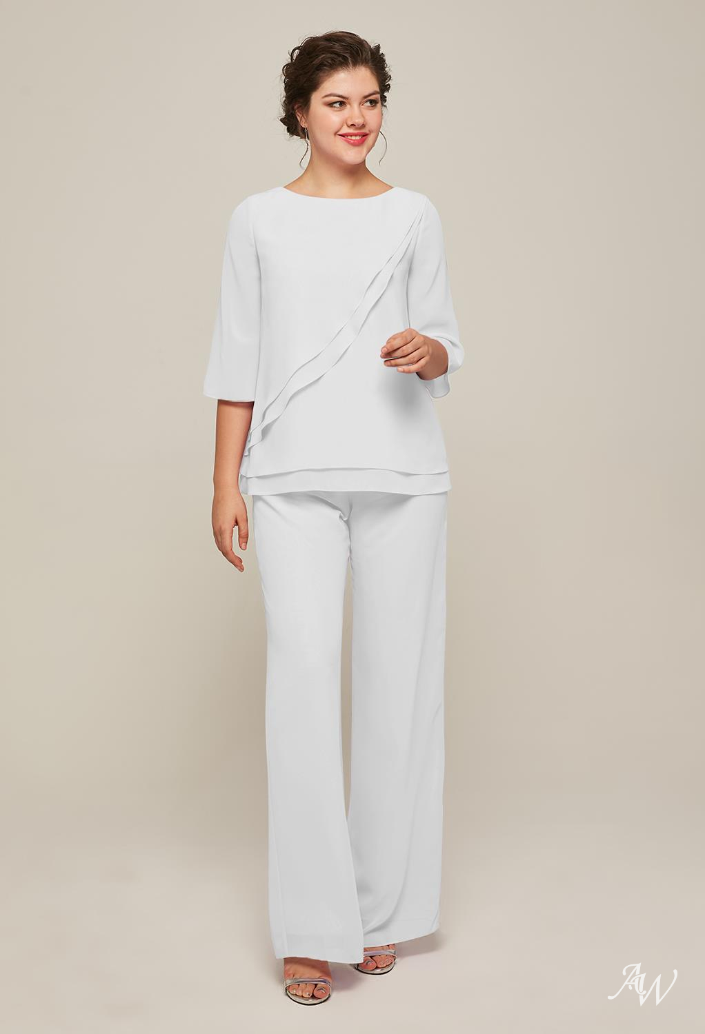 AW Allison Pantsuit, Light Dusty Blue Chiffon Floor Length Bateau ...