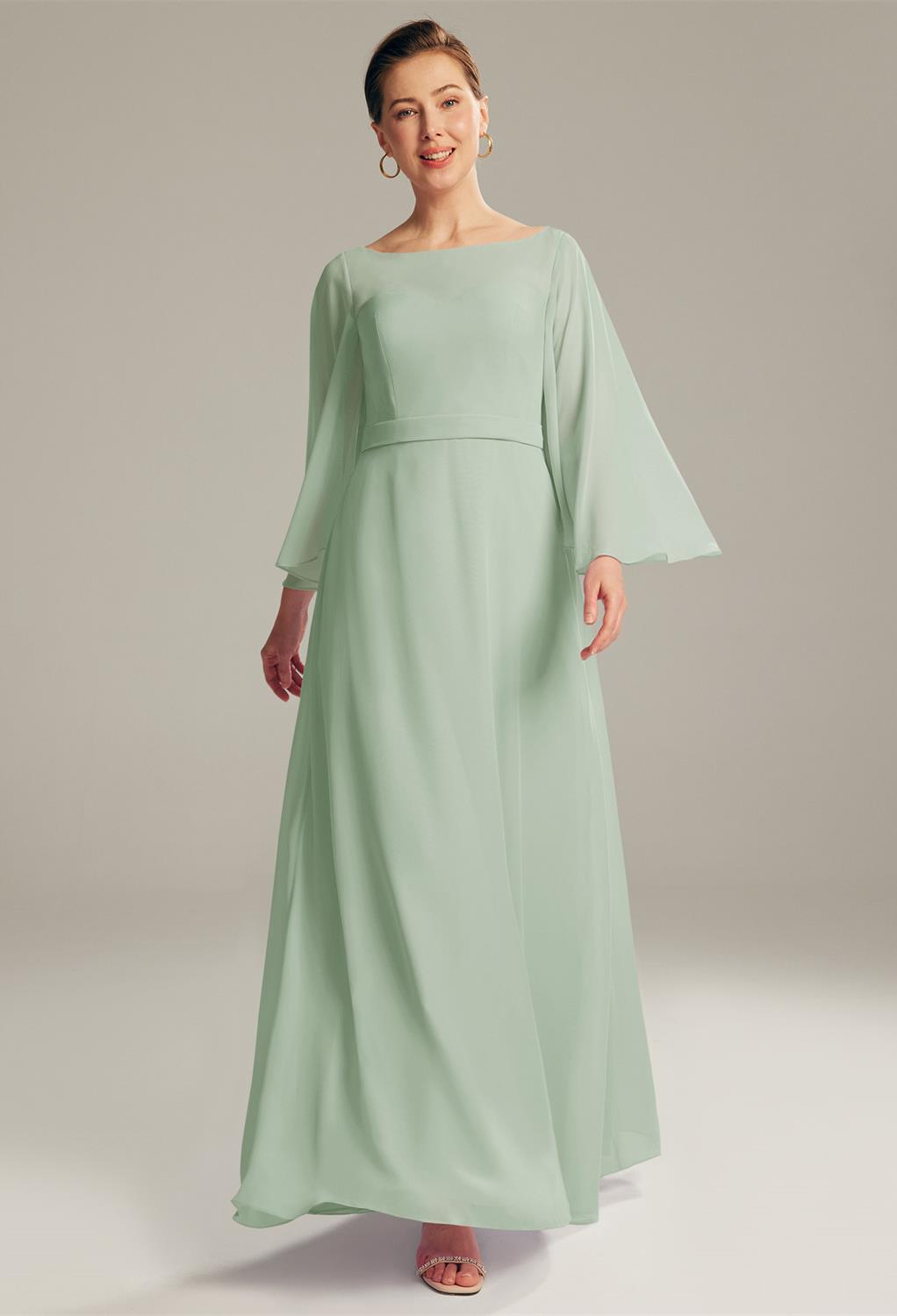 AW Zephyr Dress, Burgundy Chiffon Lace Floor Length Bateau Neckline ...