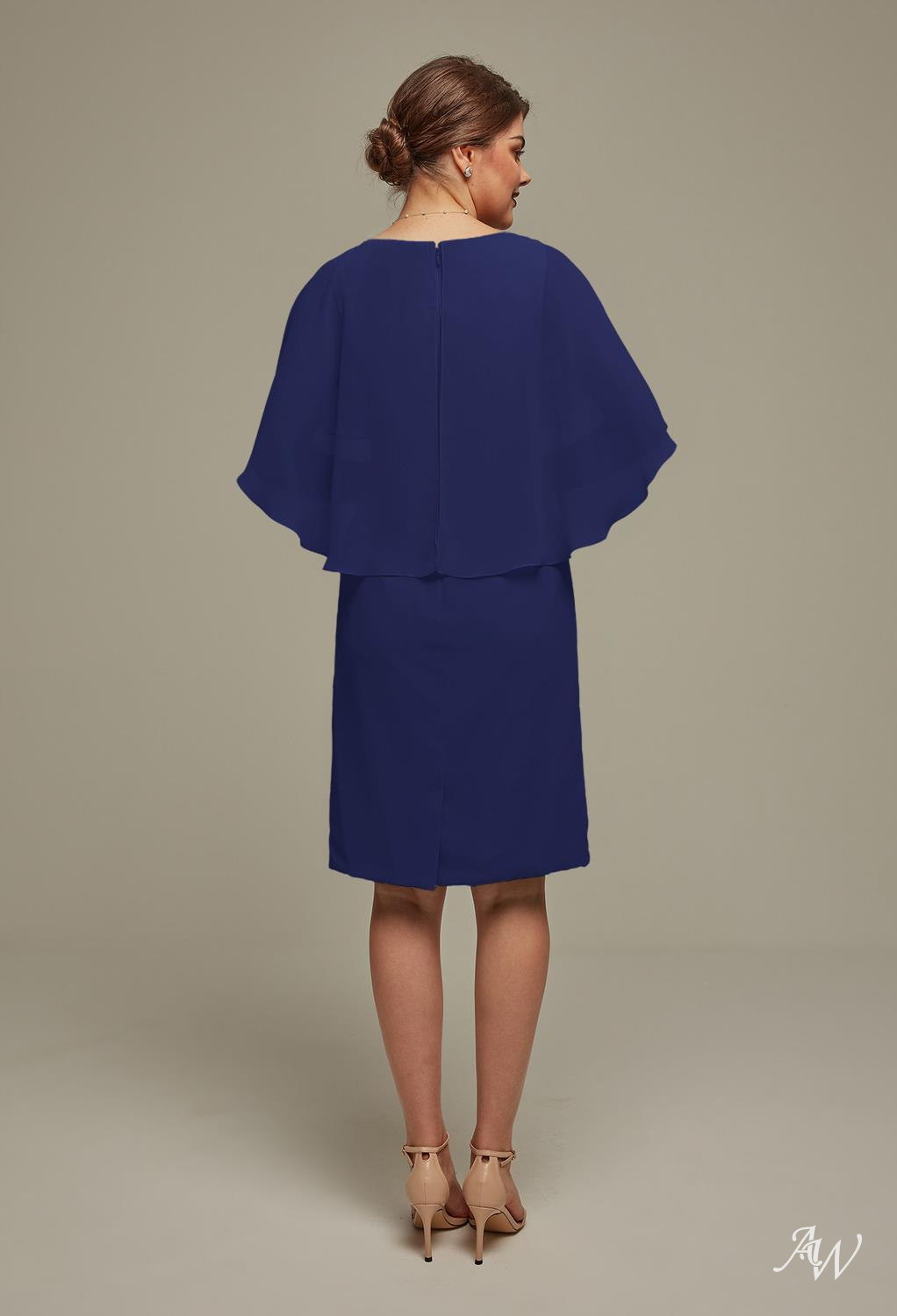 AW Sookie Dress, Peach Pink Chiffon Knee Length V-Neck Mother of the ...