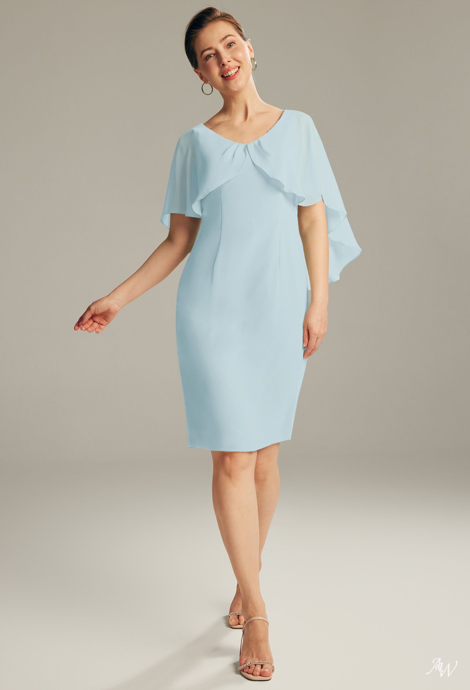 AW Sookie Dress, Peach Pink Chiffon Knee Length V-Neck Mother of the ...