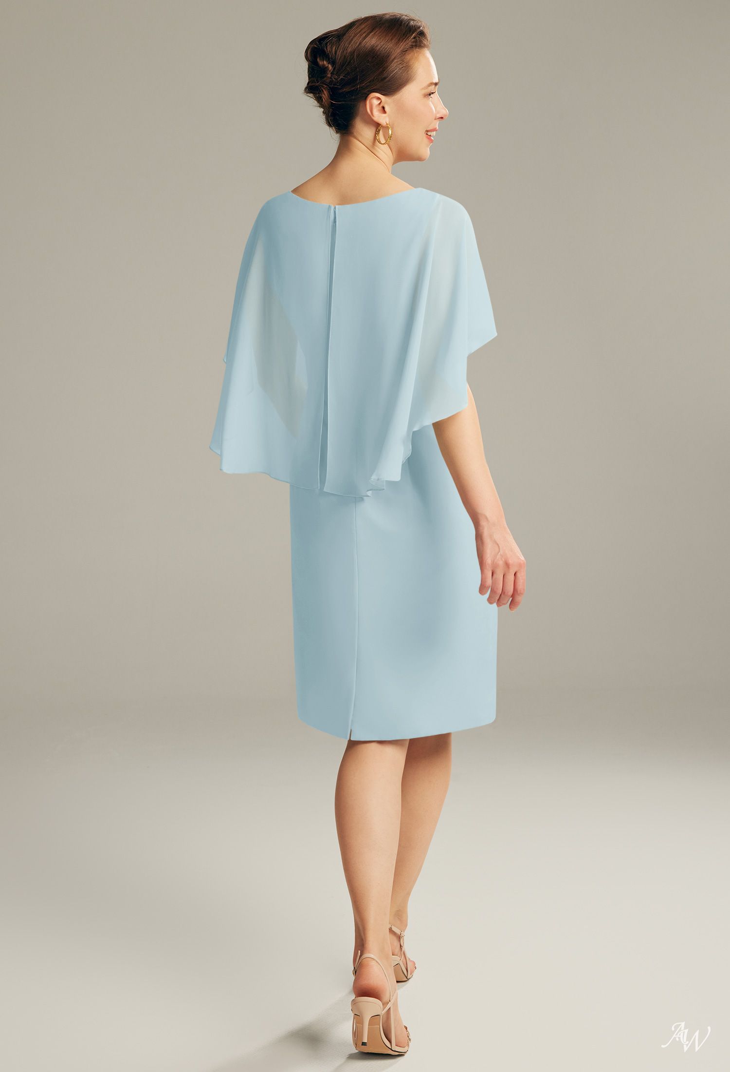 AW Sookie Dress, Peach Pink Chiffon Knee Length V-Neck Mother of the ...