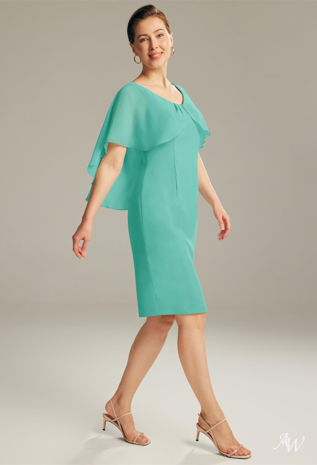 AW Sookie Dress, Peach Pink Chiffon Knee Length V-Neck Mother of the ...