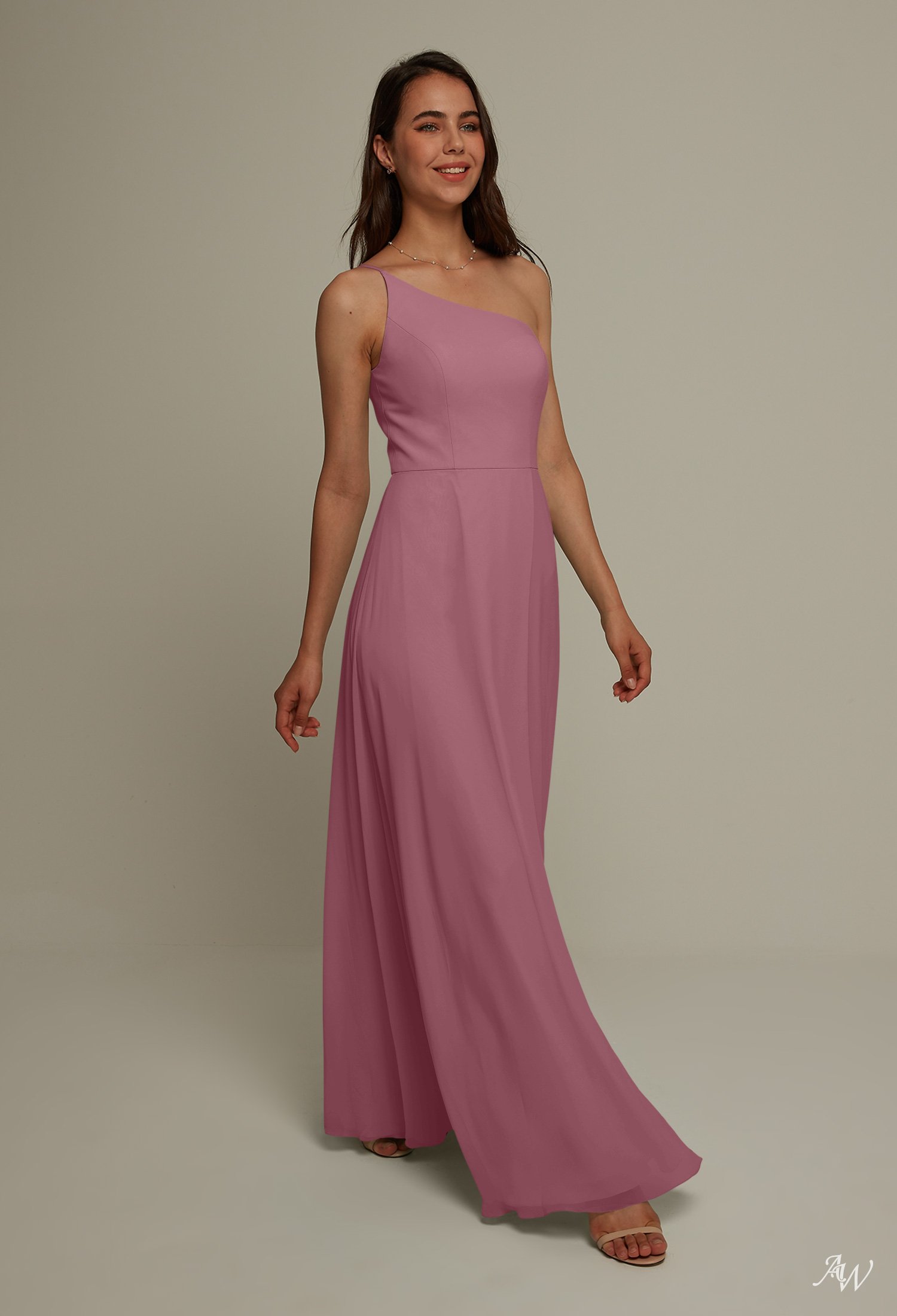 AW Janey Dress, Burgundy Chiffon Floor Length One Shoulder Bridesmaid ...