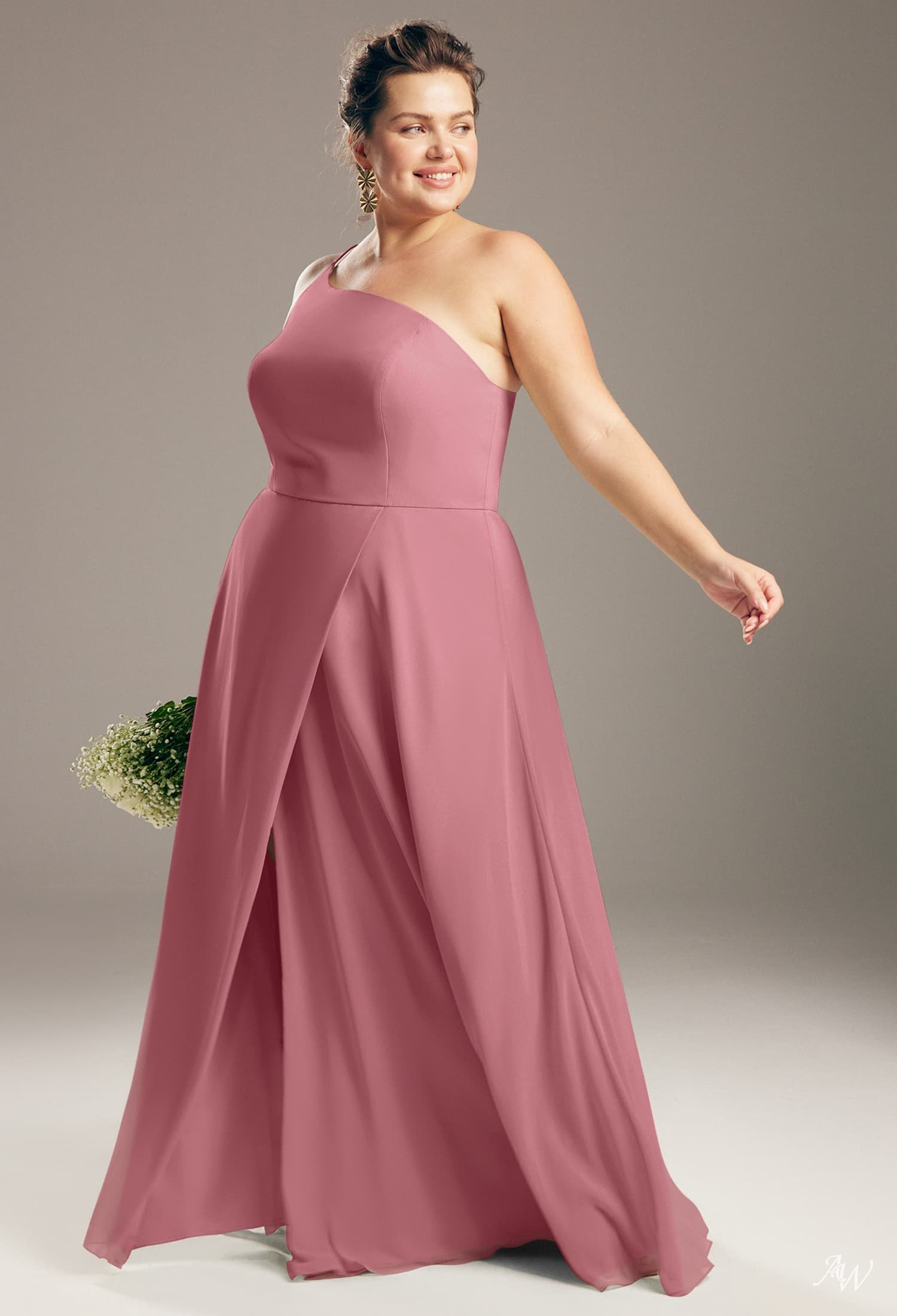 AW Janey Dress, Burgundy Chiffon Floor Length One Shoulder Bridesmaid ...