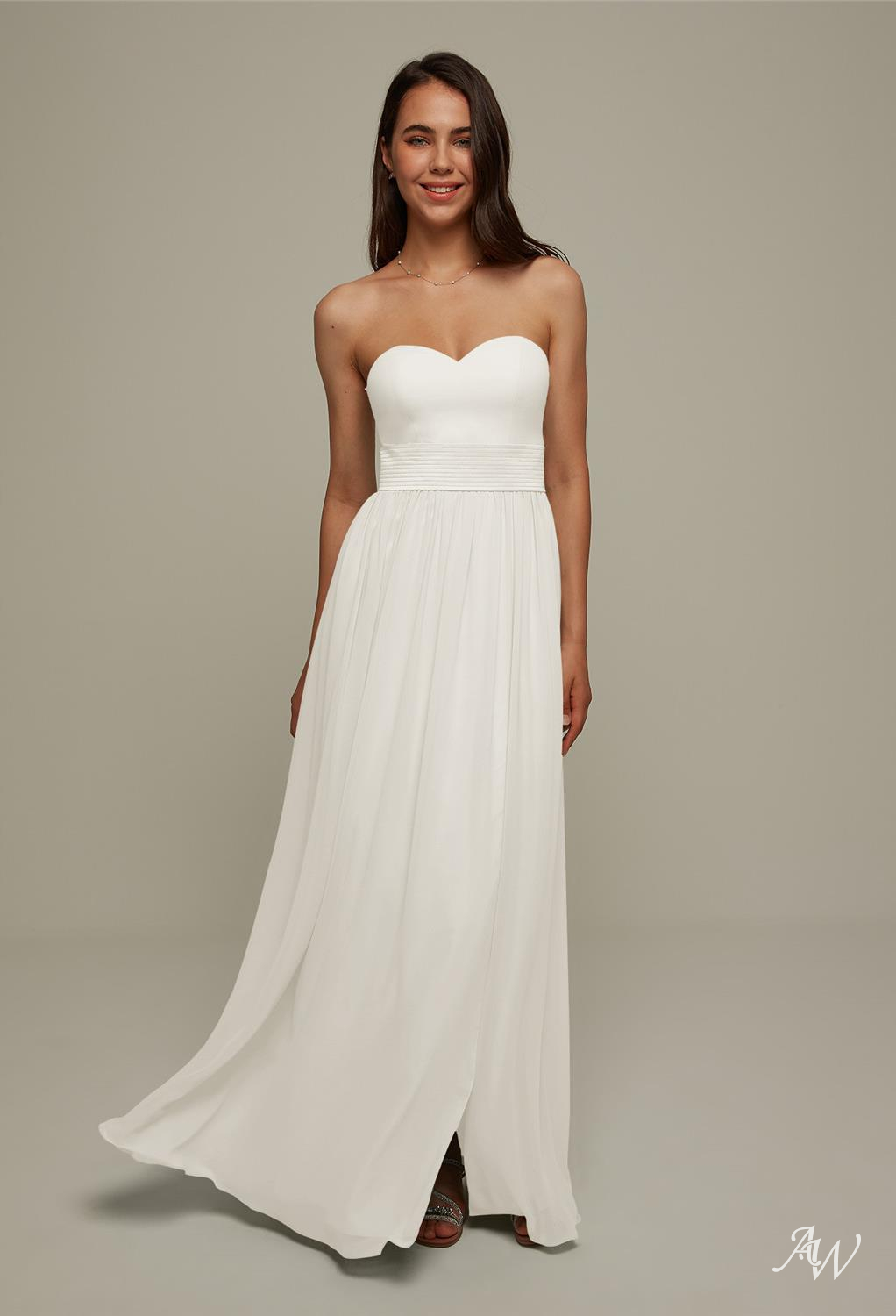 AW Diane Dress, Peach Pink Chiffon Floor Length Sweetheart Neckline Bridesmaid Dresses | AW.Bridal