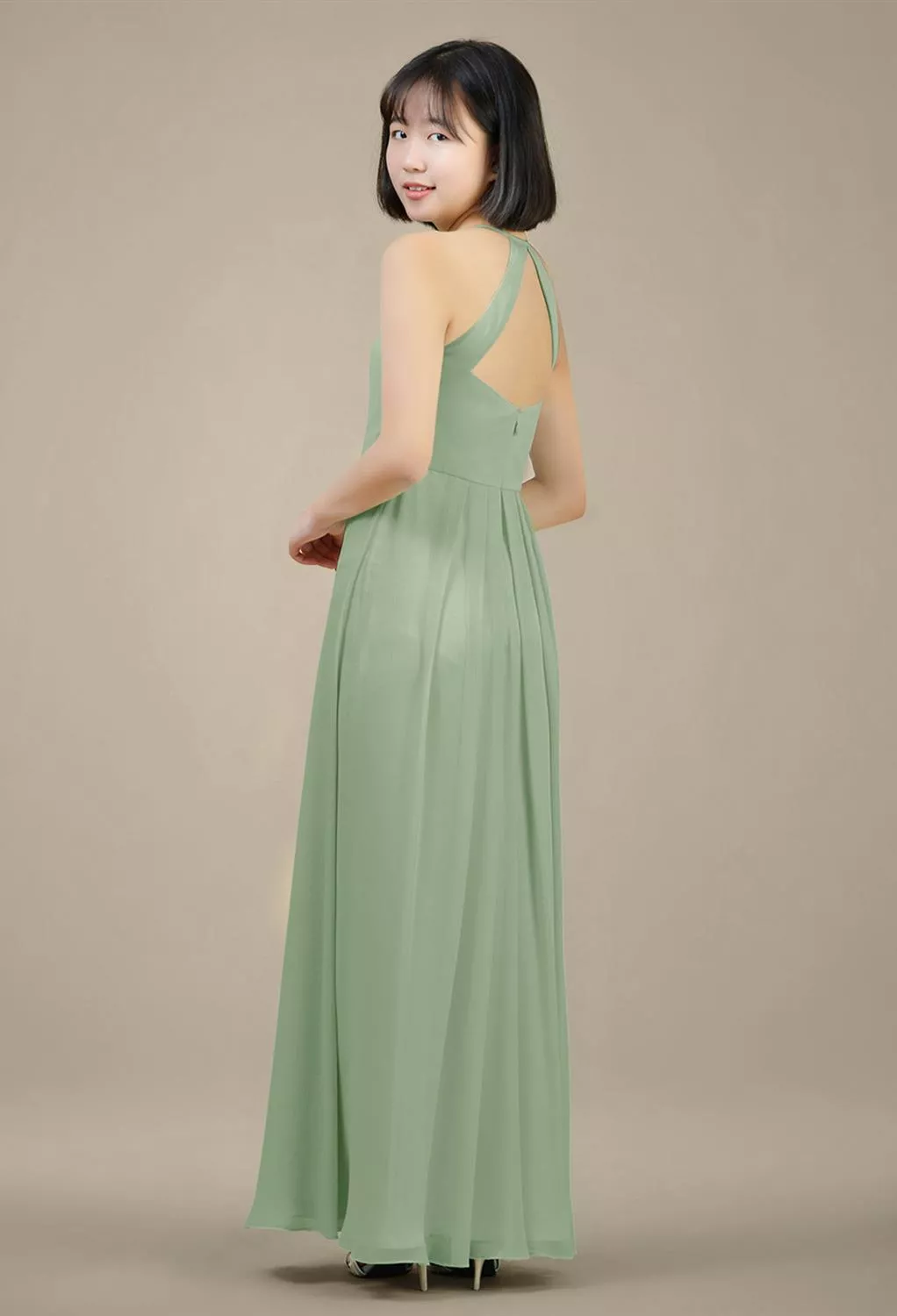 AW Josh Dress, Dusty Rose Chiffon Floor Length V-Neck Mother of the ...