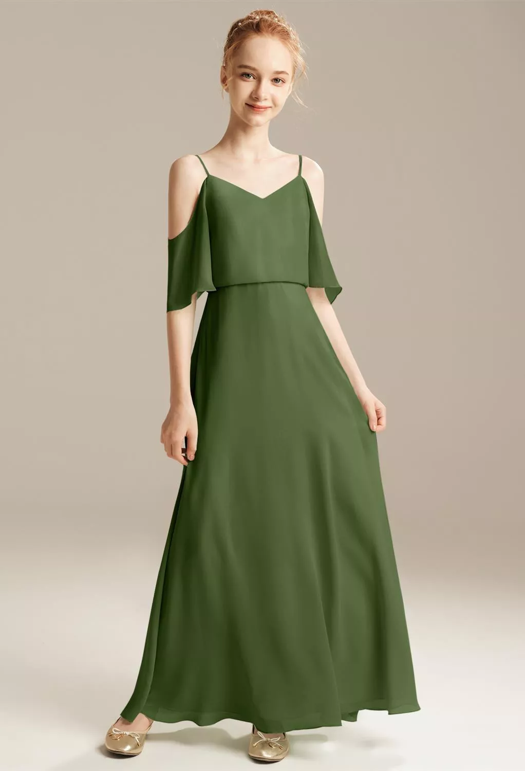 AW Olivine Dress, Deep Lake Chiffon Floor Length V-Neck Mother of the ...