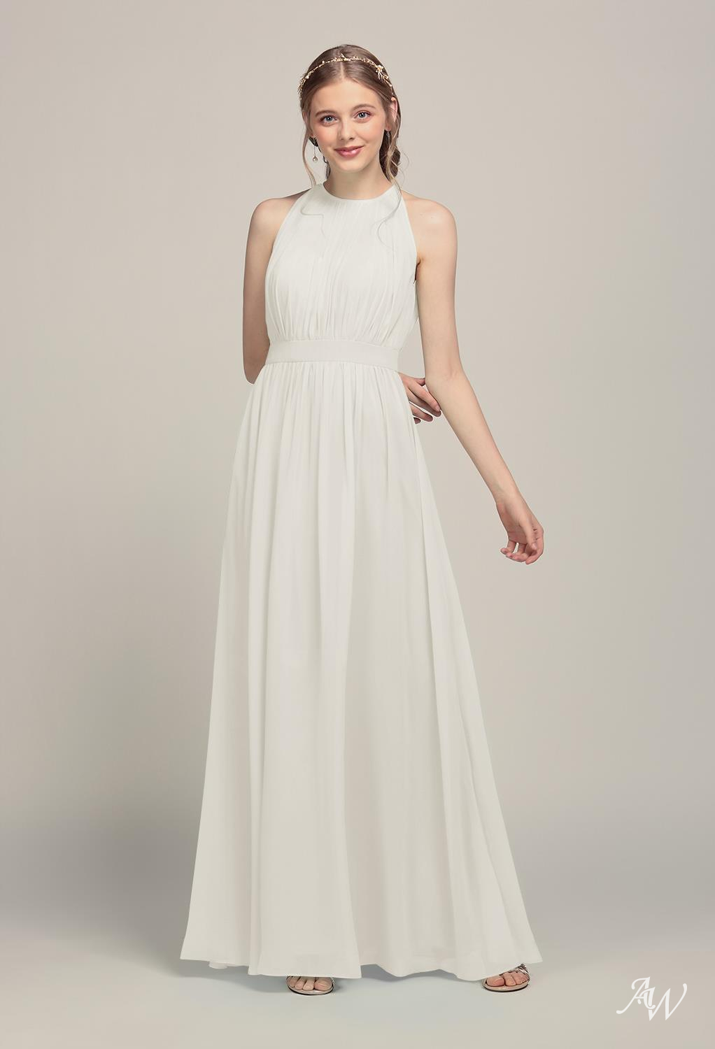 AW Dessa Dress, Steel Gray Chiffon Floor Length Halter Neckline Bridesmaid Dresses | AW.Bridal