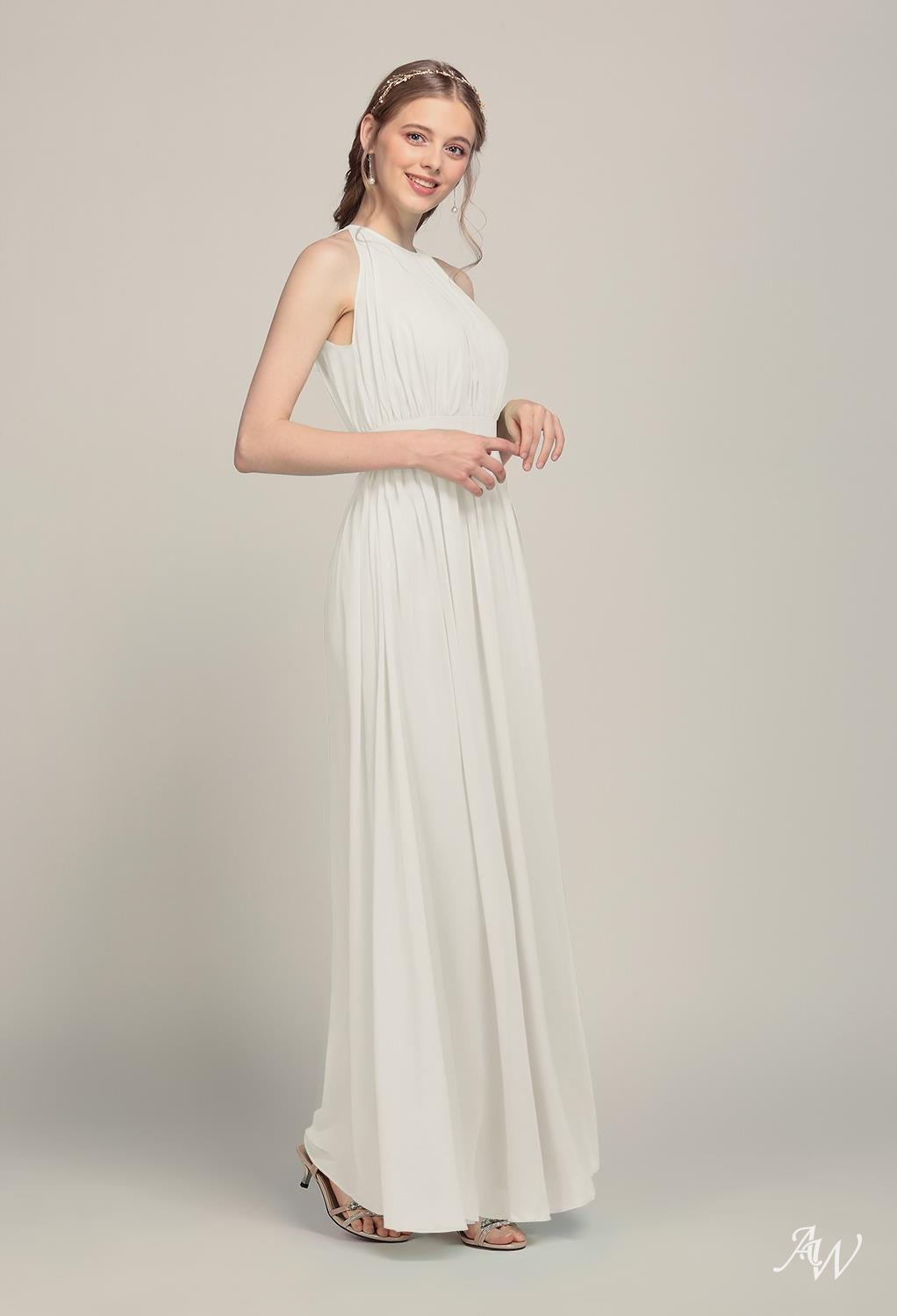 AW Dessa Dress, Steel Gray Chiffon Floor Length Halter Neckline Bridesmaid Dresses | AW.Bridal