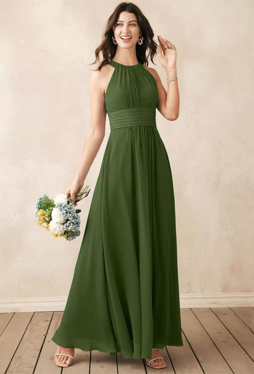 AW Olivine Dress, Deep Lake Chiffon Floor Length V-Neck Mother of the ...
