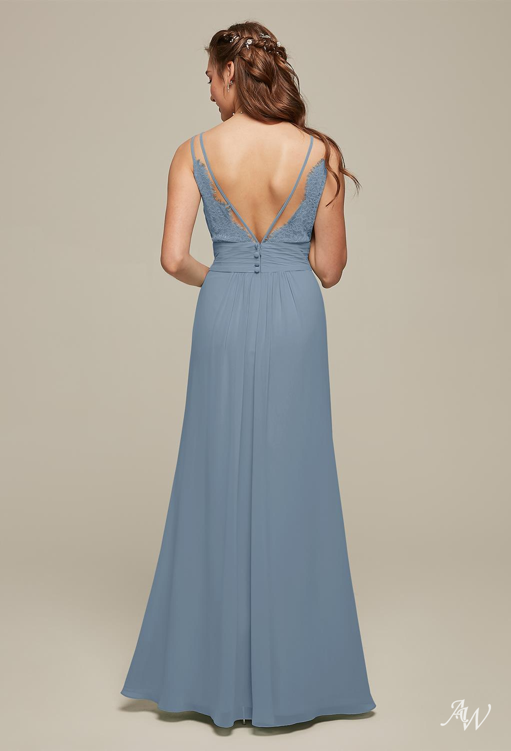 AW Corin Dress, Dusty Blue Chiffon Floor Length V-Neck Bridesmaid ...