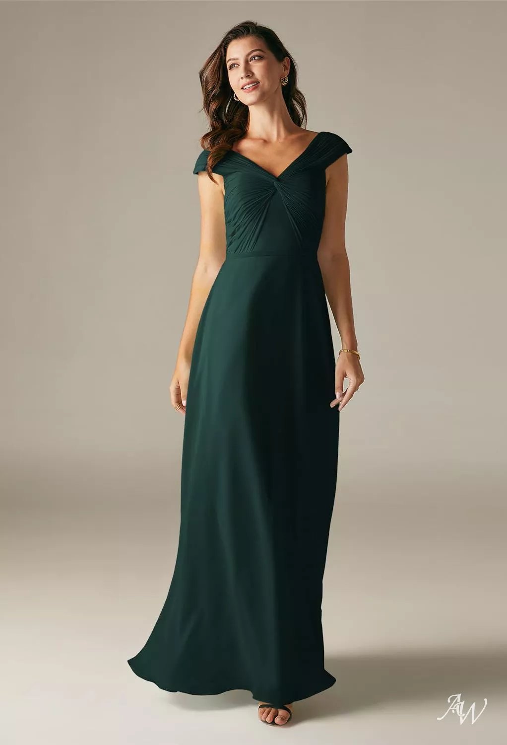 AW Humidity Dress, Champagne Chiffon Floor Length V-Neck Bridesmaid ...