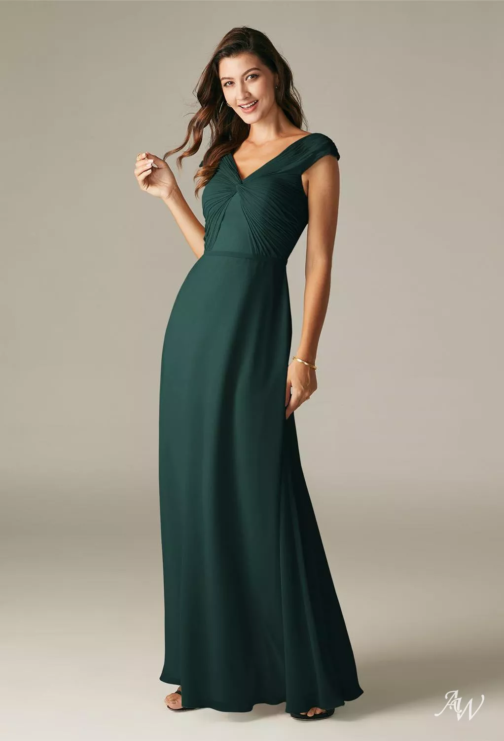 AW Humidity Dress, Champagne Chiffon Floor Length V-Neck Bridesmaid ...