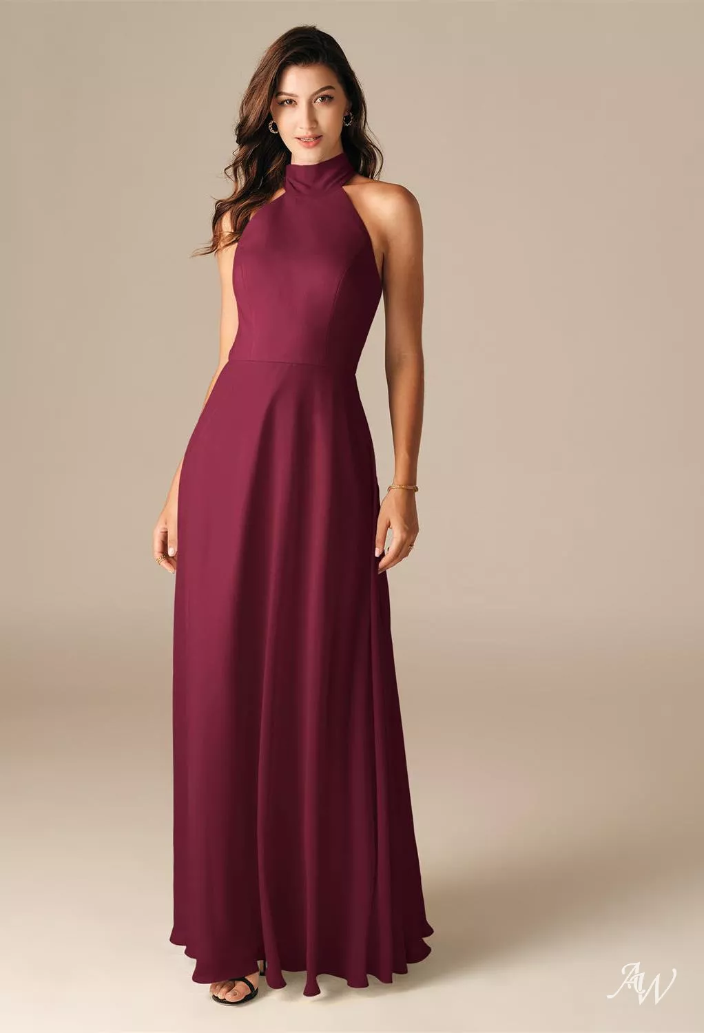 AW Adrienne Dress, Blue Botanical Floral Chiffon Floor Length Halter ...