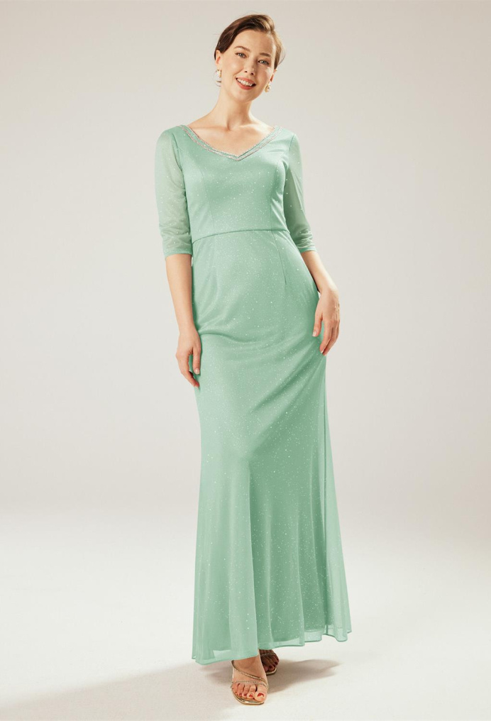 AW Brenda Dress, Burgundy Glitter Mesh Floor Length V-Neck Bridesmaid ...