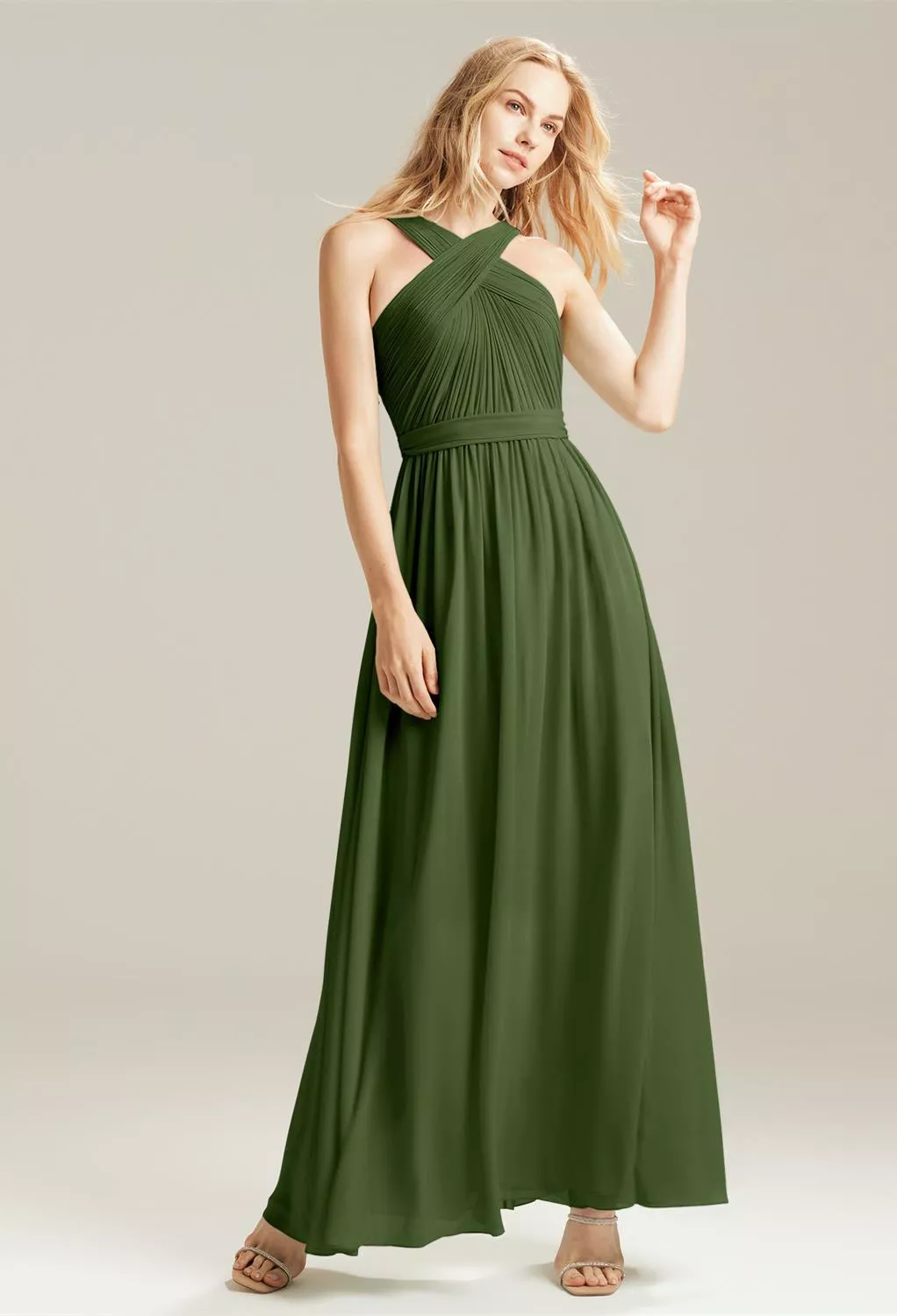 AW Olivine Dress, Deep Lake Chiffon Floor Length V-Neck Mother of the ...