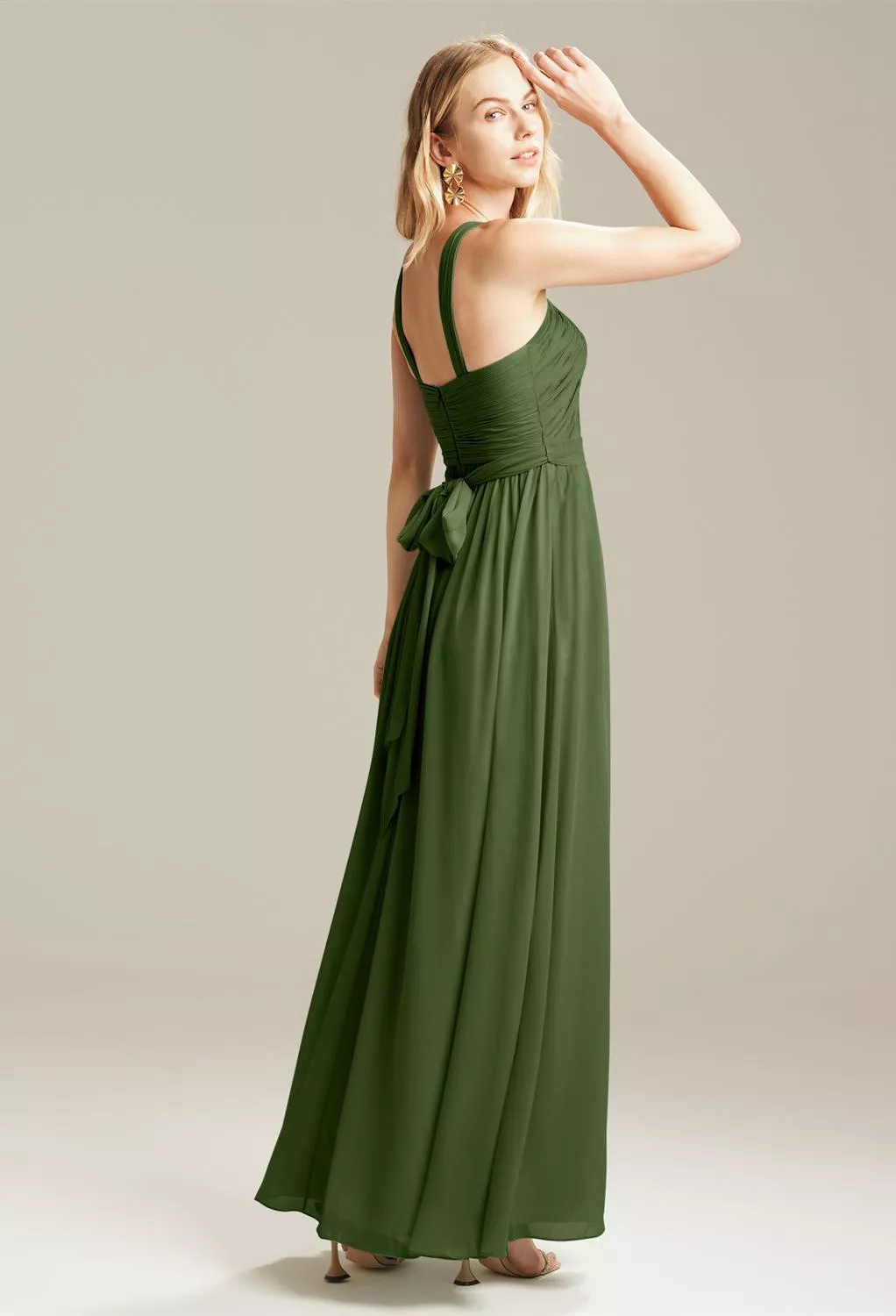 AW Olivine Dress, Deep Lake Chiffon Floor Length V-Neck Mother of the ...