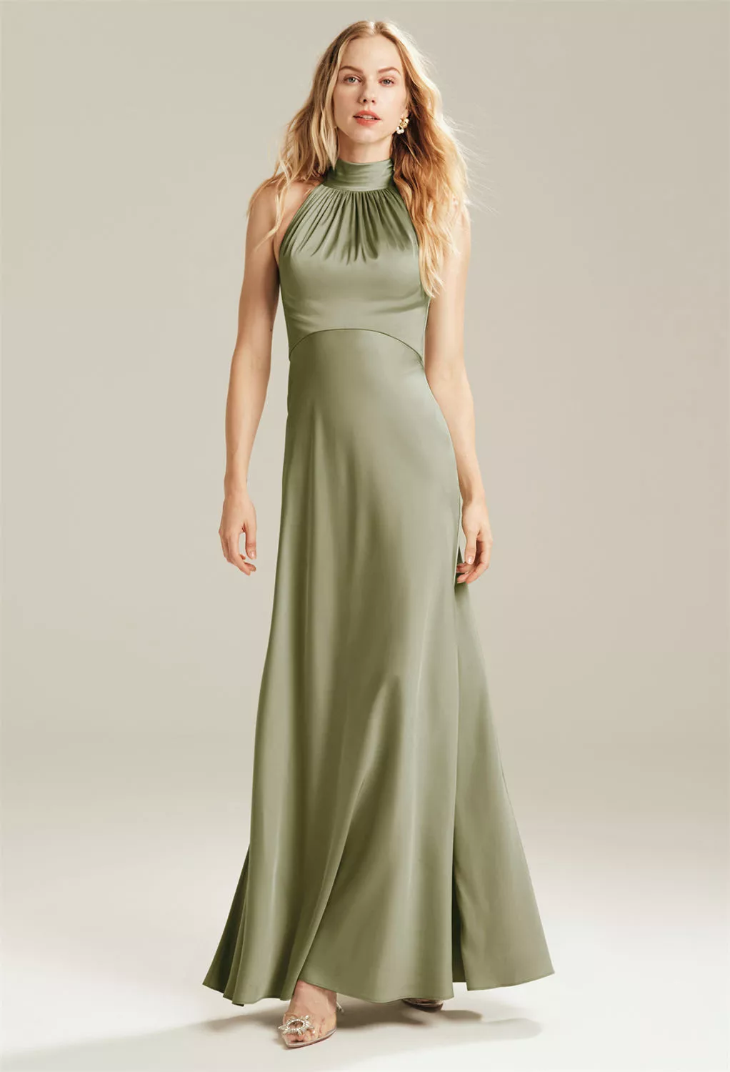 AW Dey Dress, Hunter Green Crystal Satin Satin Charmeuse Floor Length ...