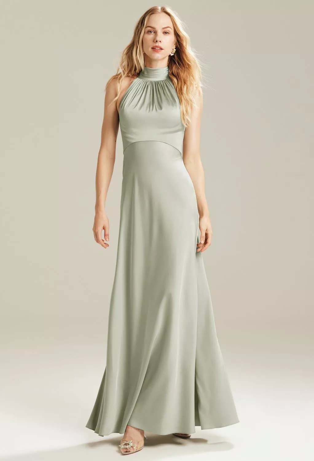 AW Dorcas Dress, Ivory Satin Charmeuse Floor Length One Shoulder ...