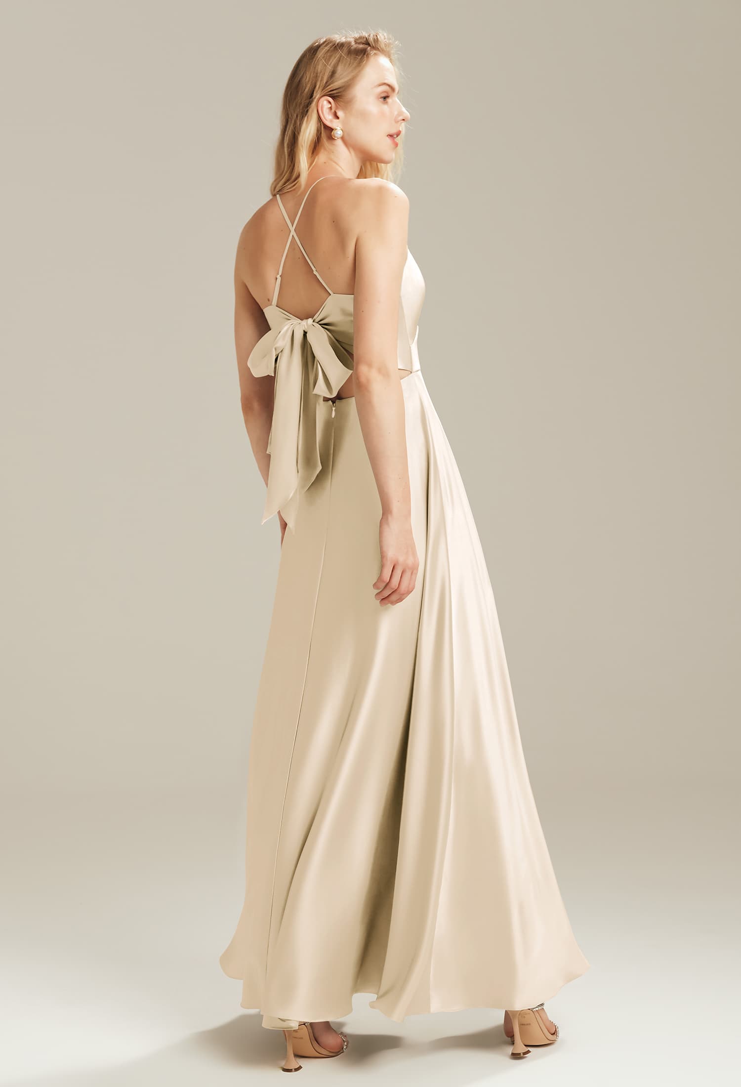 AW Loul Dress (Home Try On), Satin Charmeuse Floor Length V-Neck Home ...