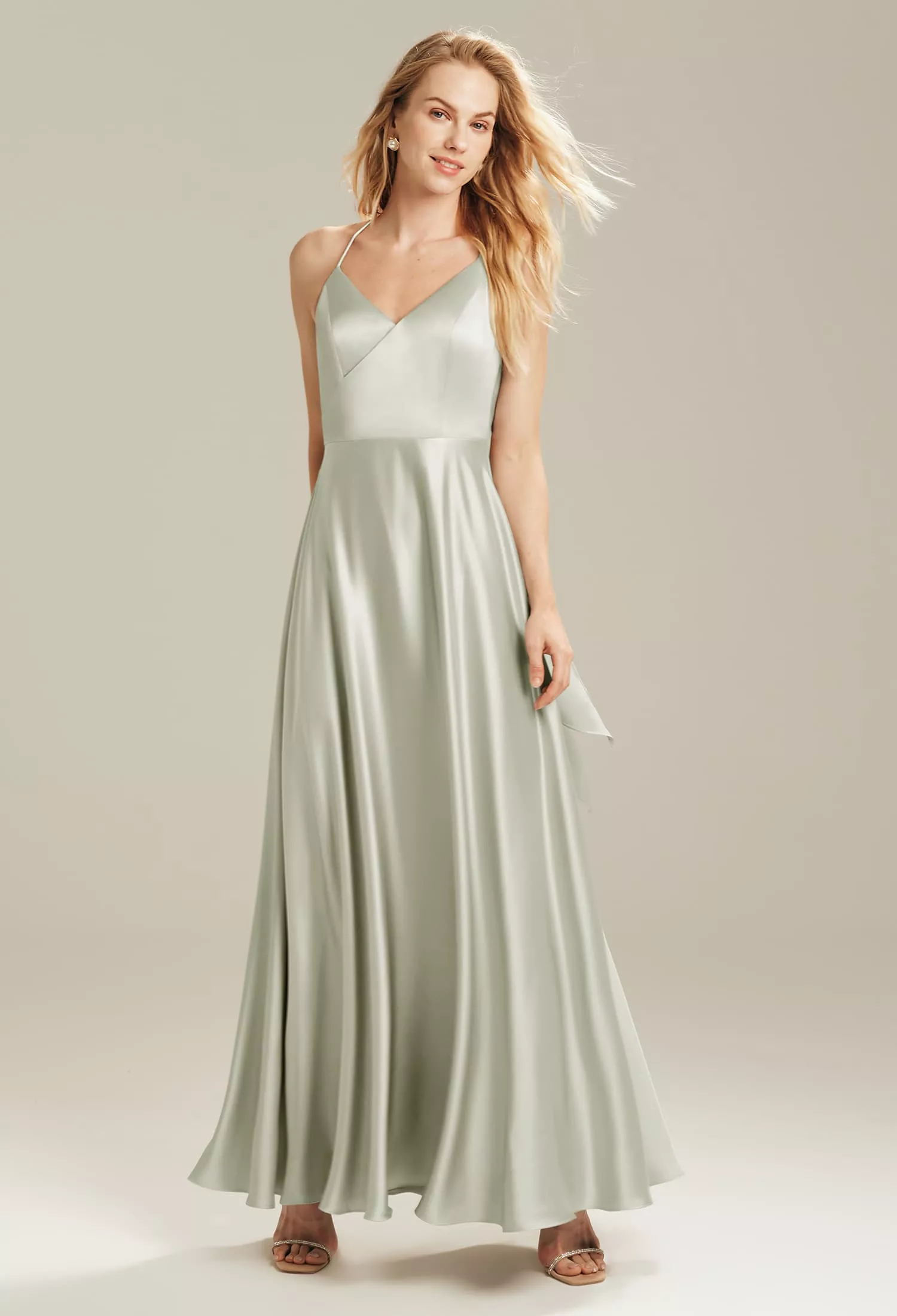 AW Dorcas Dress, Ivory Satin Charmeuse Floor Length One Shoulder ...