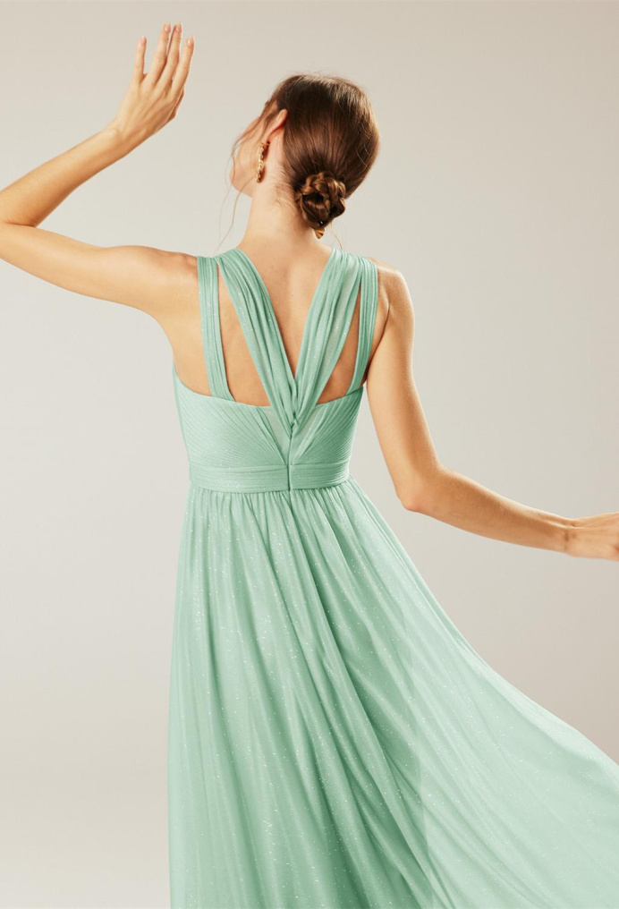 AW Brenda Dress, Burgundy Glitter Mesh Floor Length V-Neck Bridesmaid ...