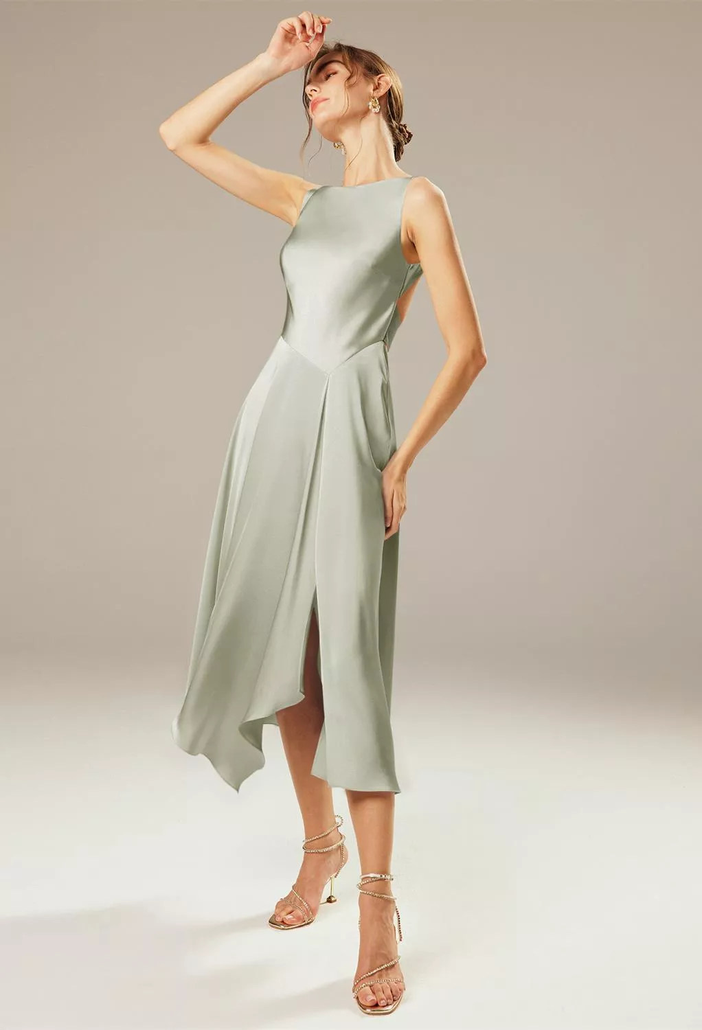 AW Dorcas Dress, Ivory Satin Charmeuse Floor Length One Shoulder ...