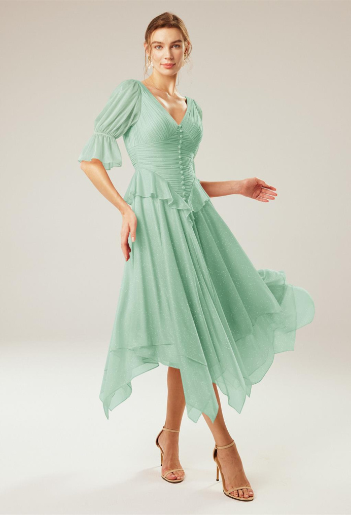 AW Brenda Dress, Burgundy Glitter Mesh Floor Length V-Neck Bridesmaid ...