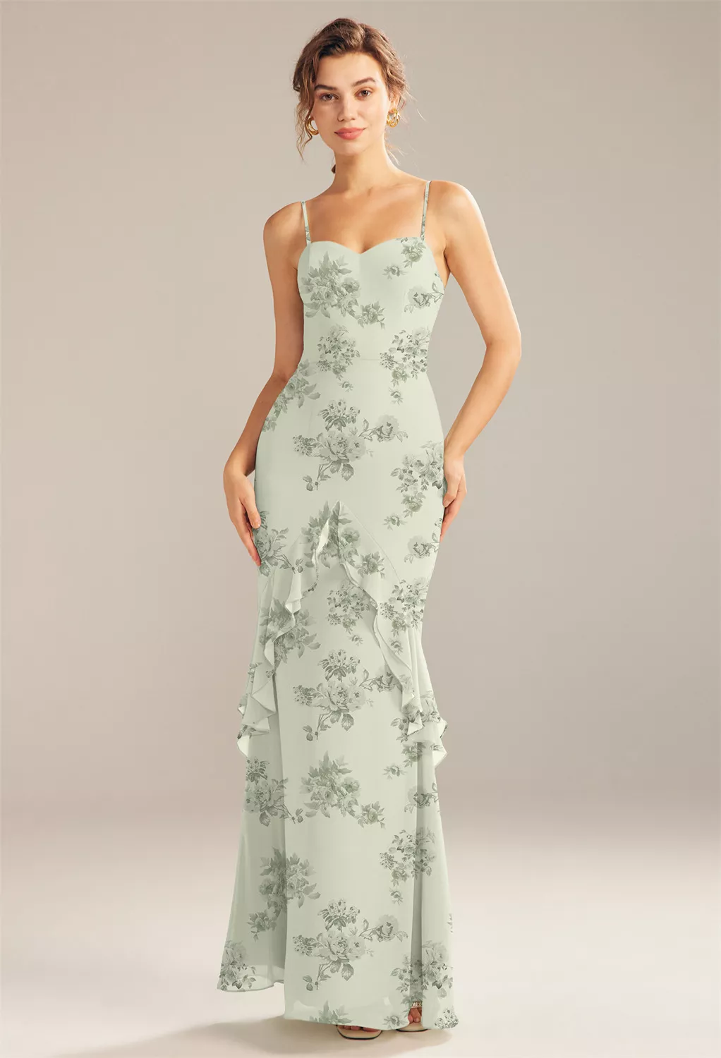 AW Jaydon Dress, Light Dusty Blue Chiffon Floor Length Square Neckline ...