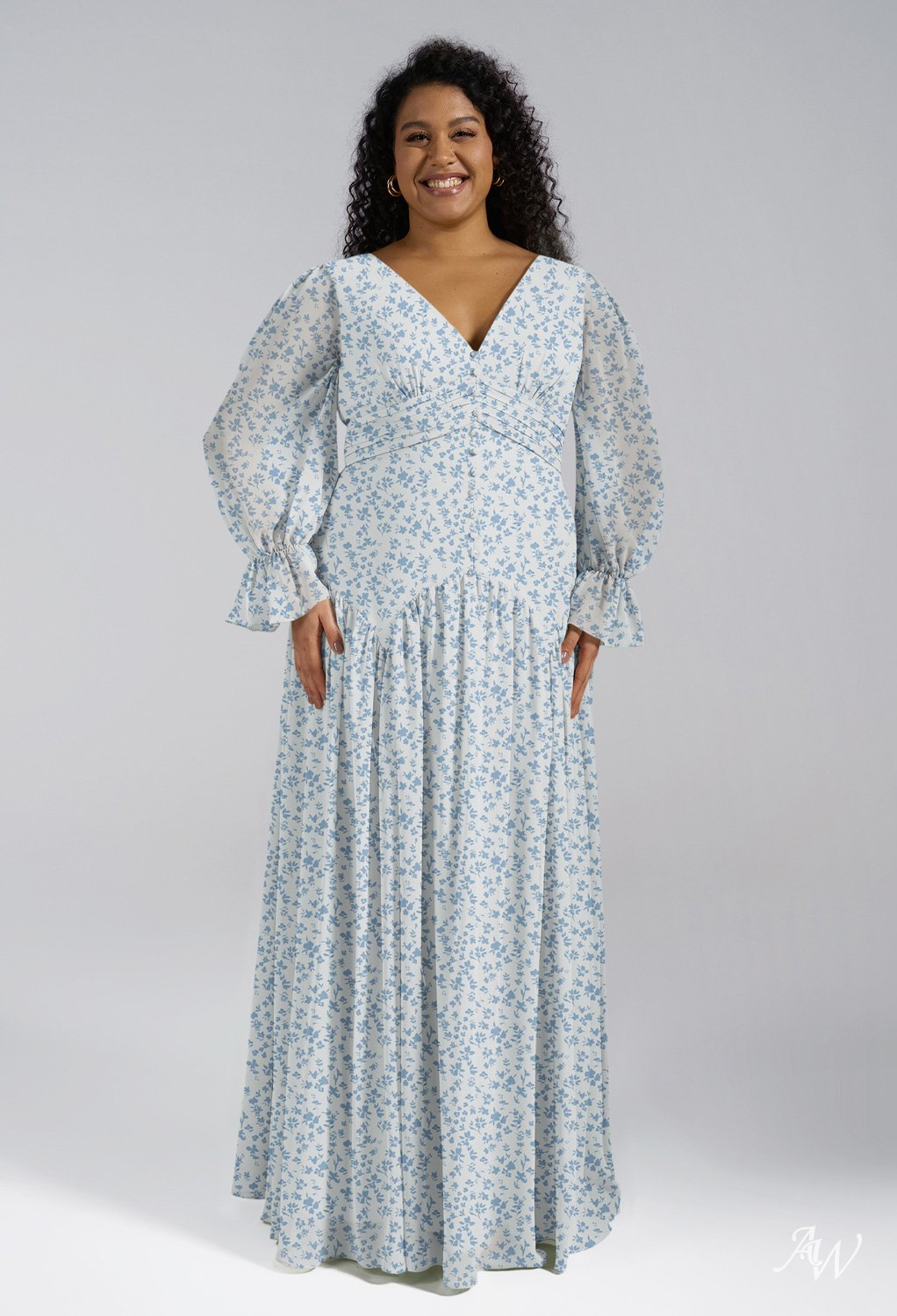 AW Alma Dress, Sage Green Chiffon Floor Length V-Neck Bridesmaid ...