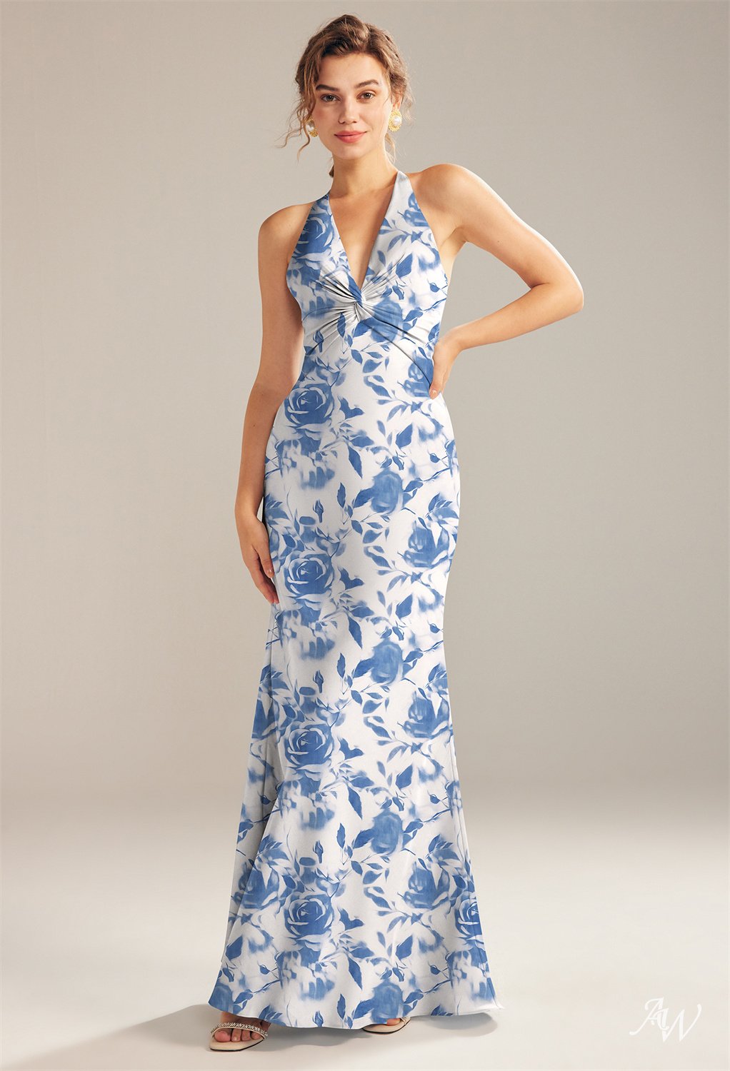 AW Largo Dress, Blushing Peonies Crystal Satin Satin Charmeuse Floor ...