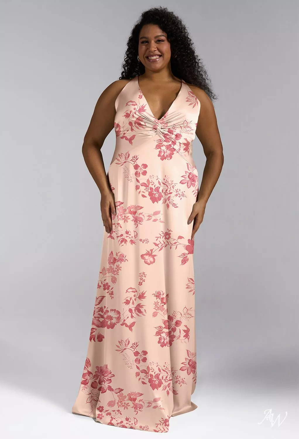 AW Largo Dress, Blushing Peonies Crystal Satin Satin Charmeuse Floor ...