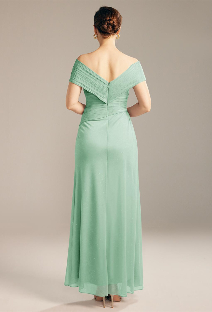 AW Brenda Dress, Burgundy Glitter Mesh Floor Length V-Neck Bridesmaid ...