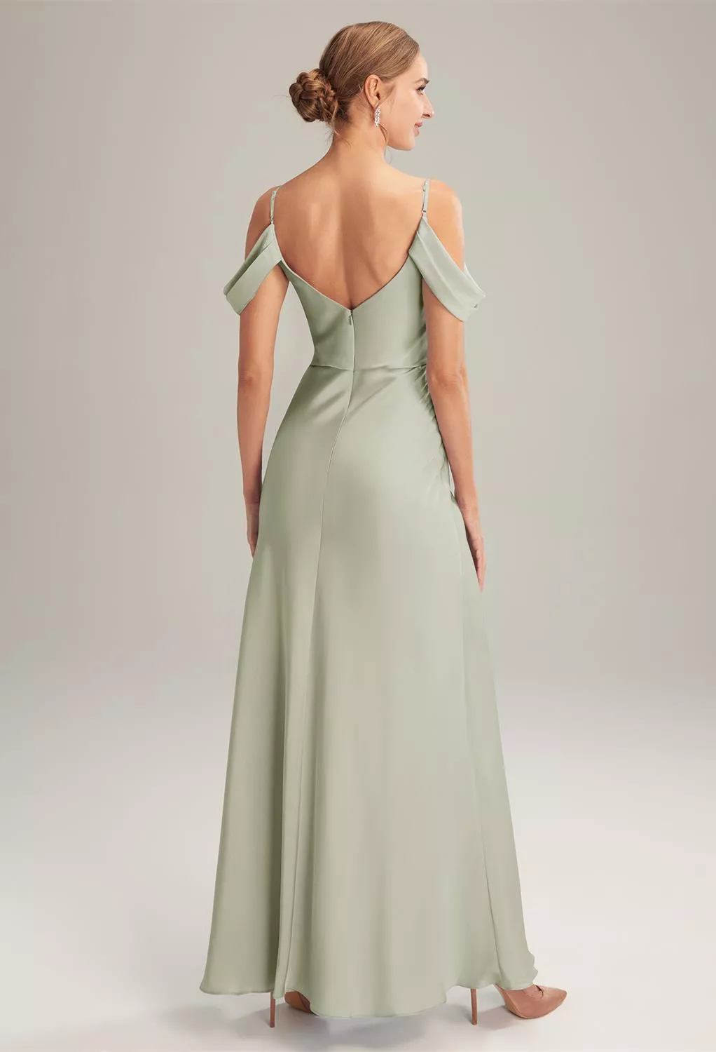 AW Dorcas Dress, Ivory Satin Charmeuse Floor Length One Shoulder ...