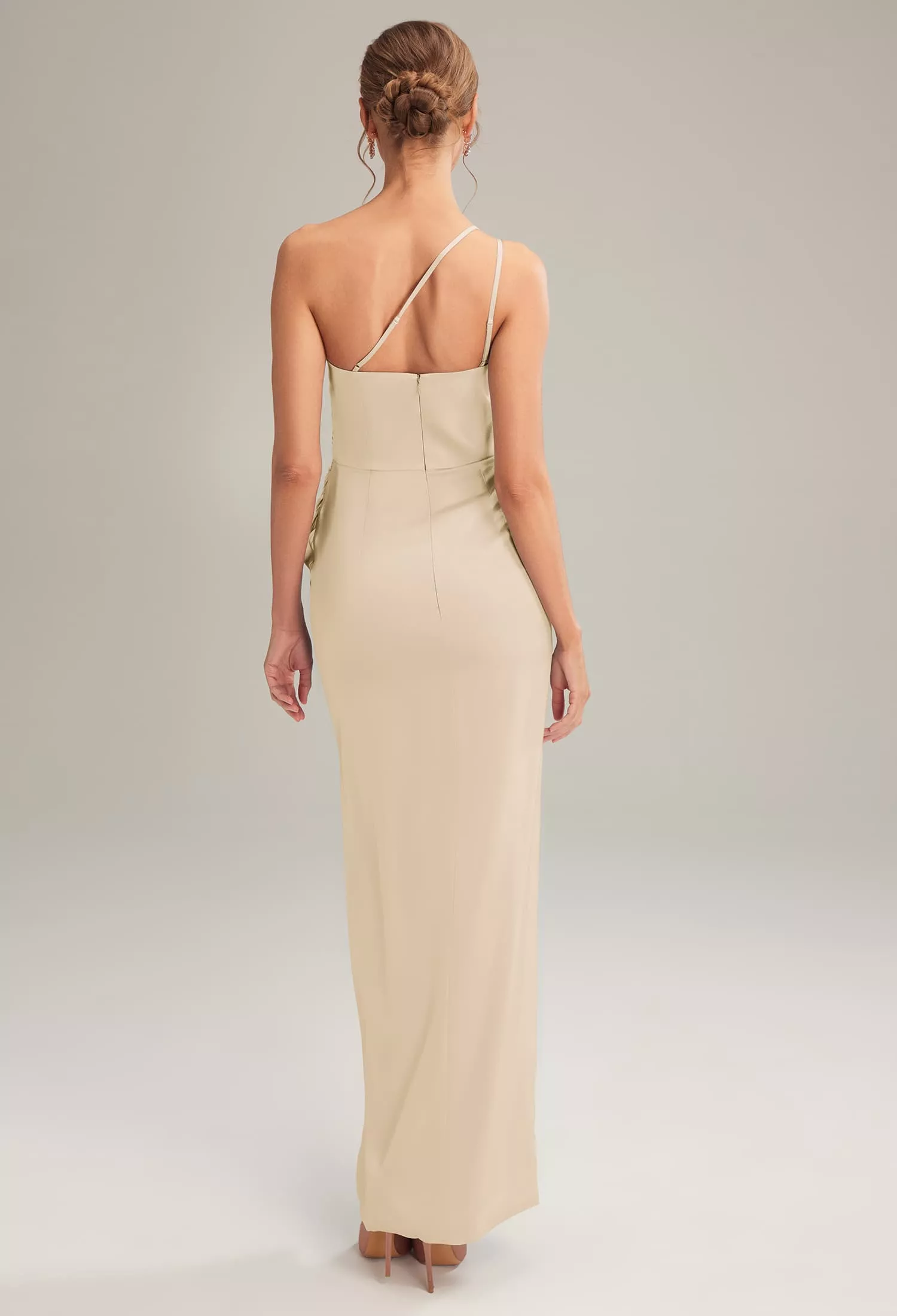 AW Sahib Dress, Champagne Satin Charmeuse Floor Length Square Neckline ...
