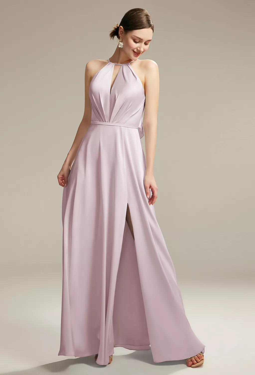 AW Energico Dress, Light Gold Crystal Satin Satin Charmeuse Floor ...