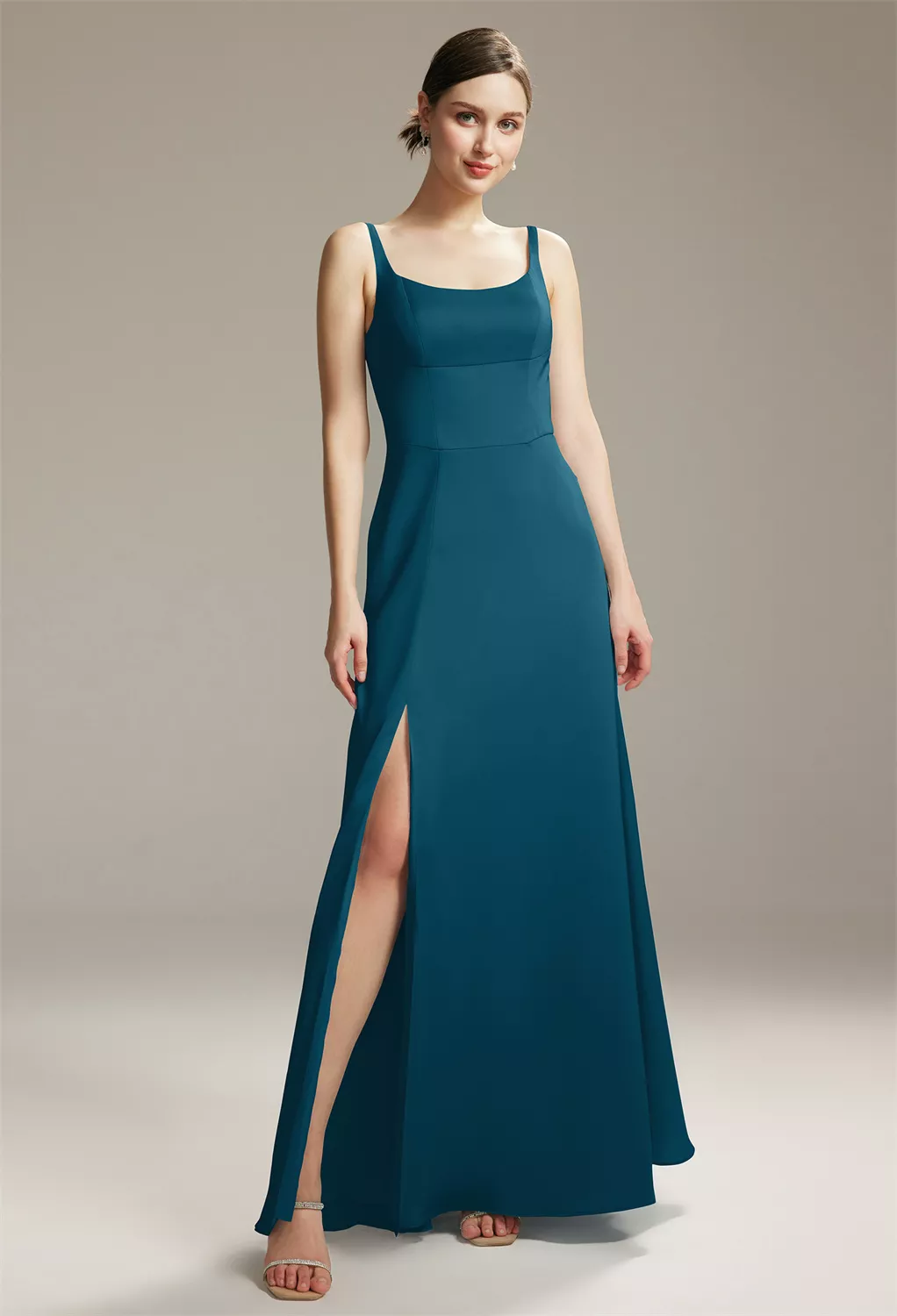 AW Furst Dress, Sage Green Crystal Satin Satin Charmeuse Floor Length V ...