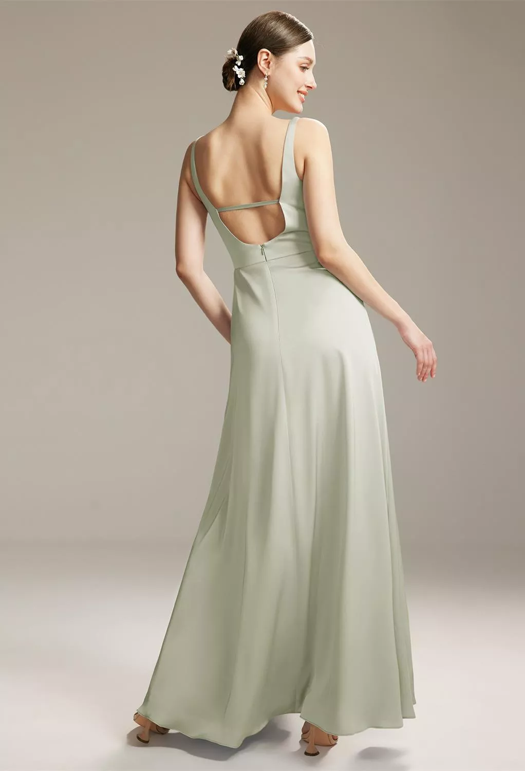 AW Dorcas Dress, Ivory Satin Charmeuse Floor Length One Shoulder ...