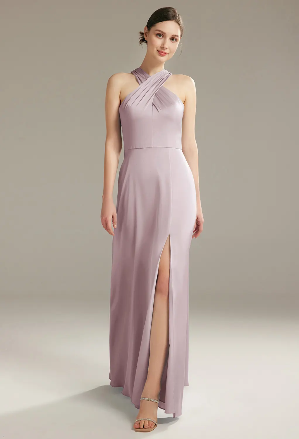 AW Energico Dress, Light Gold Crystal Satin Satin Charmeuse Floor ...