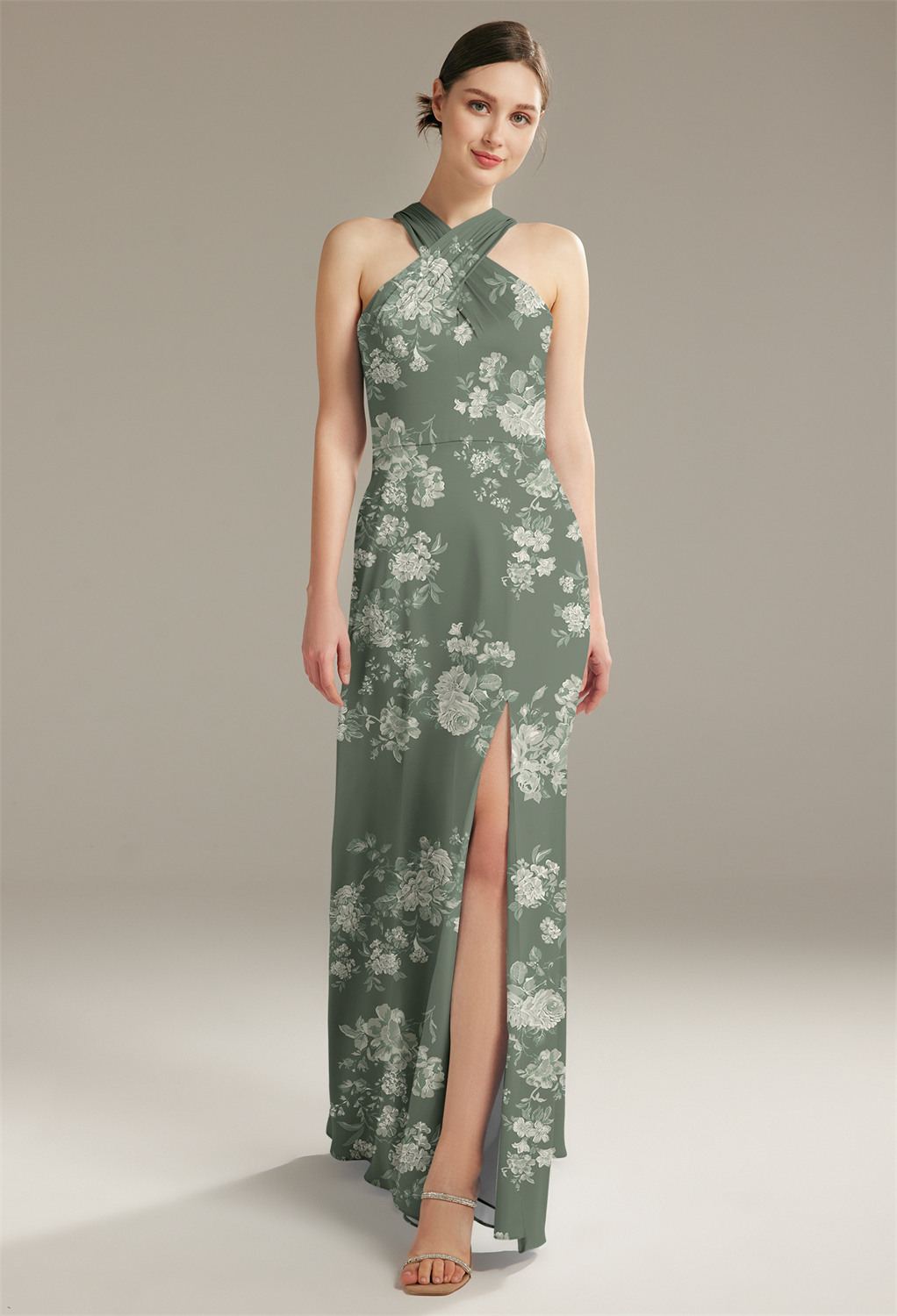 AW Asa Dress, Sage Green Crystal Satin Satin Charmeuse Tea Length ...
