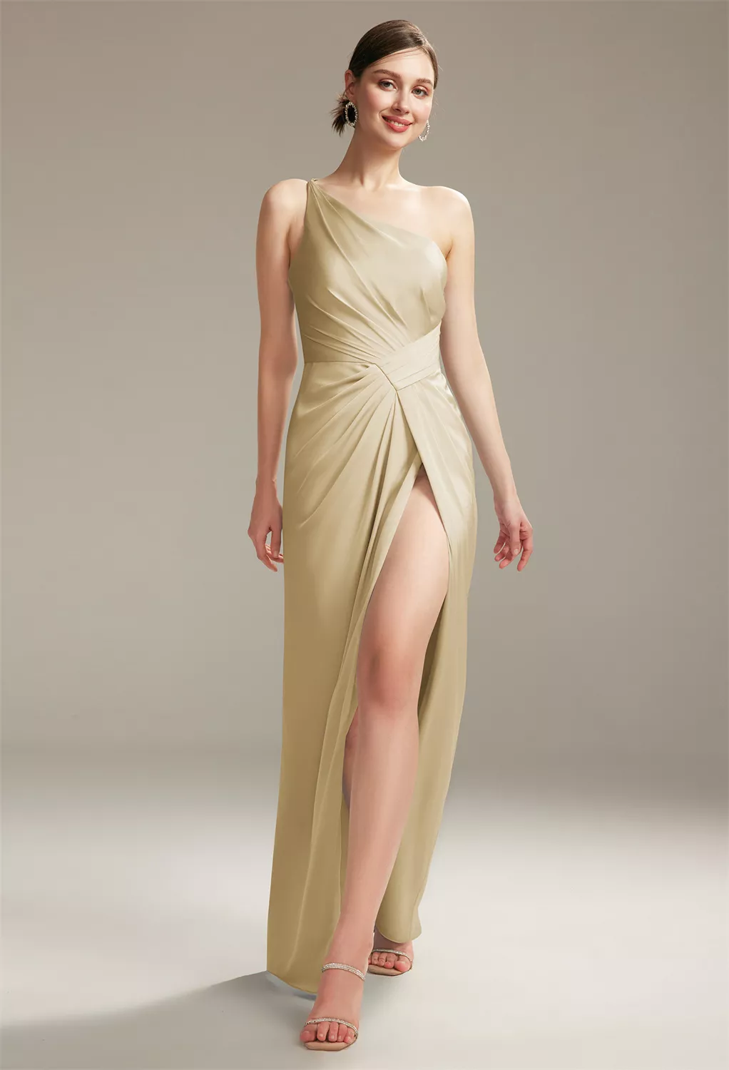 AW Asa Dress, Sage Green Crystal Satin Satin Charmeuse Tea Length ...