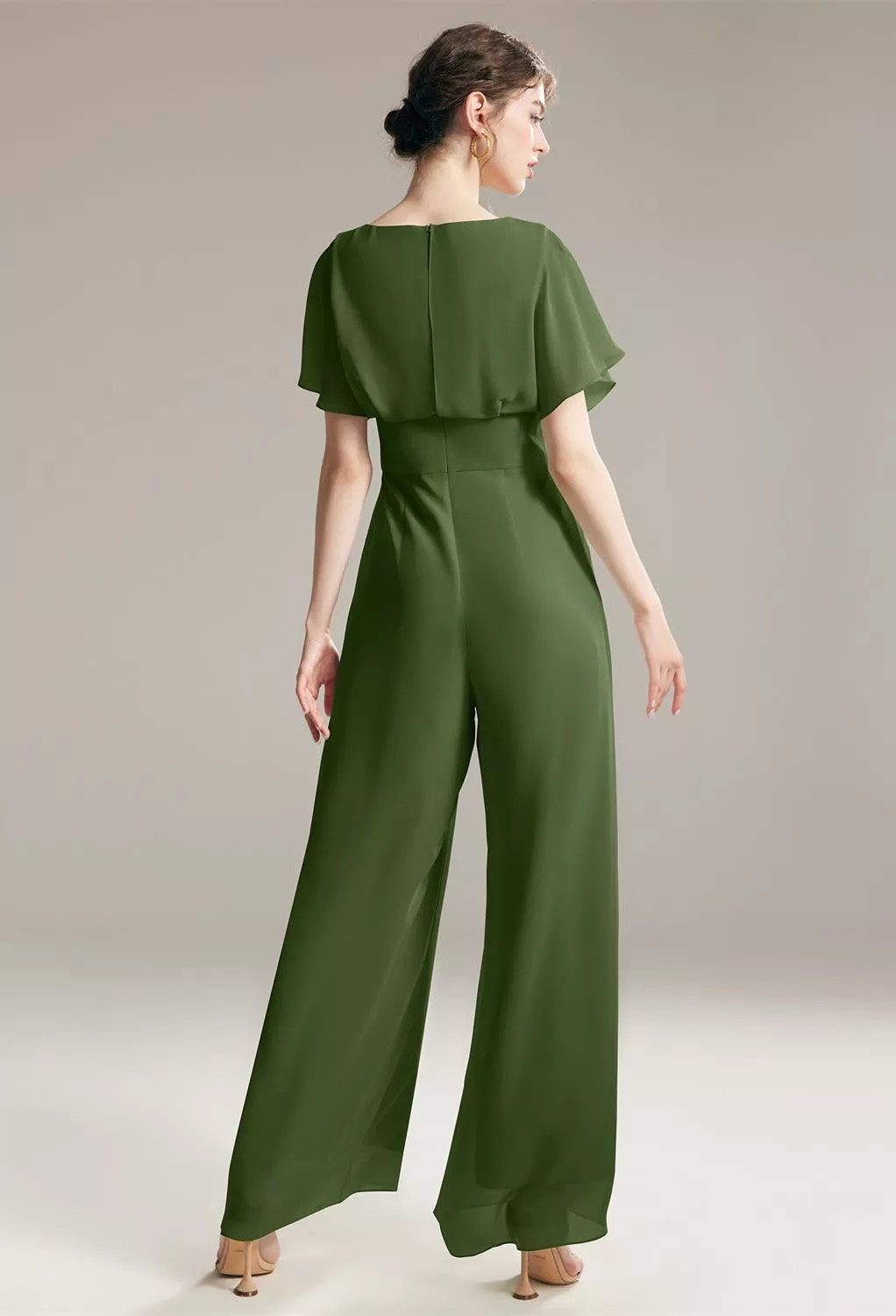 AW Flossie Jumpsuit, Verdant Wilds Chiffon Floor Length V-Neck ...