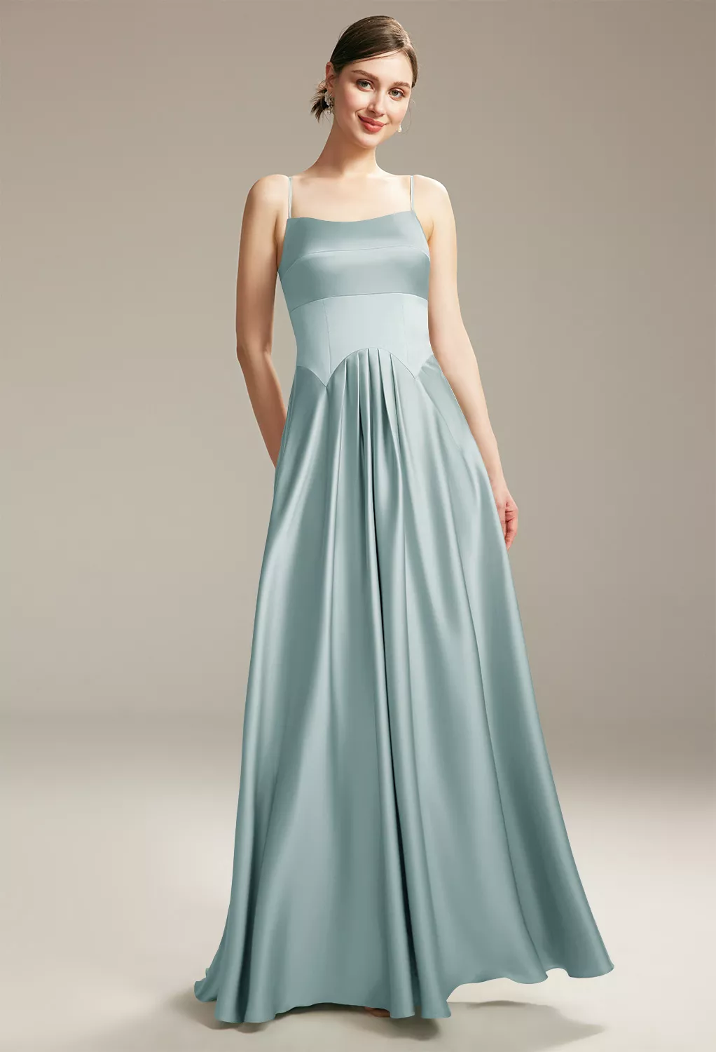 AW Asa Dress, Sage Green Crystal Satin Satin Charmeuse Tea Length ...