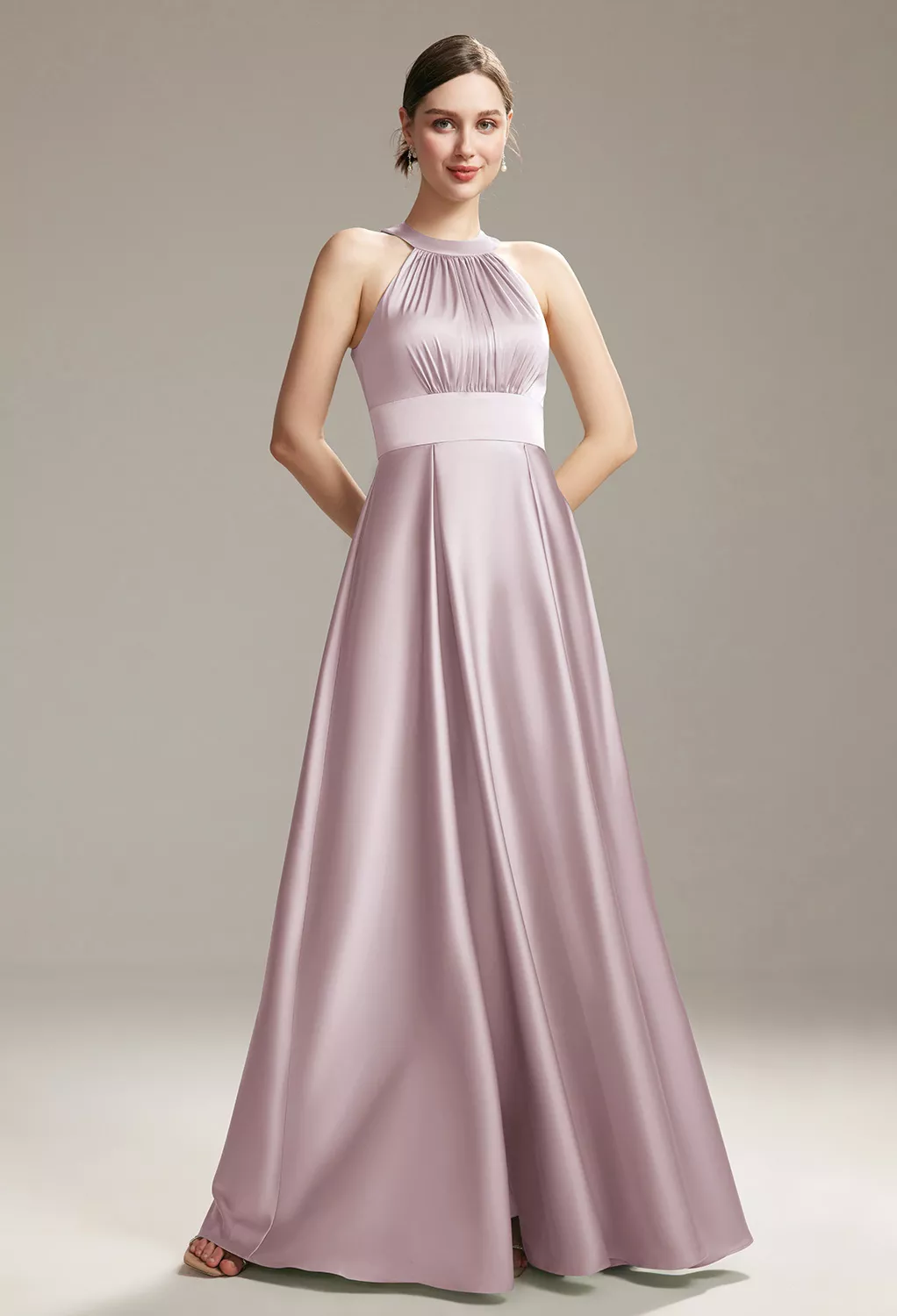 AW Energico Dress, Light Gold Crystal Satin Satin Charmeuse Floor ...